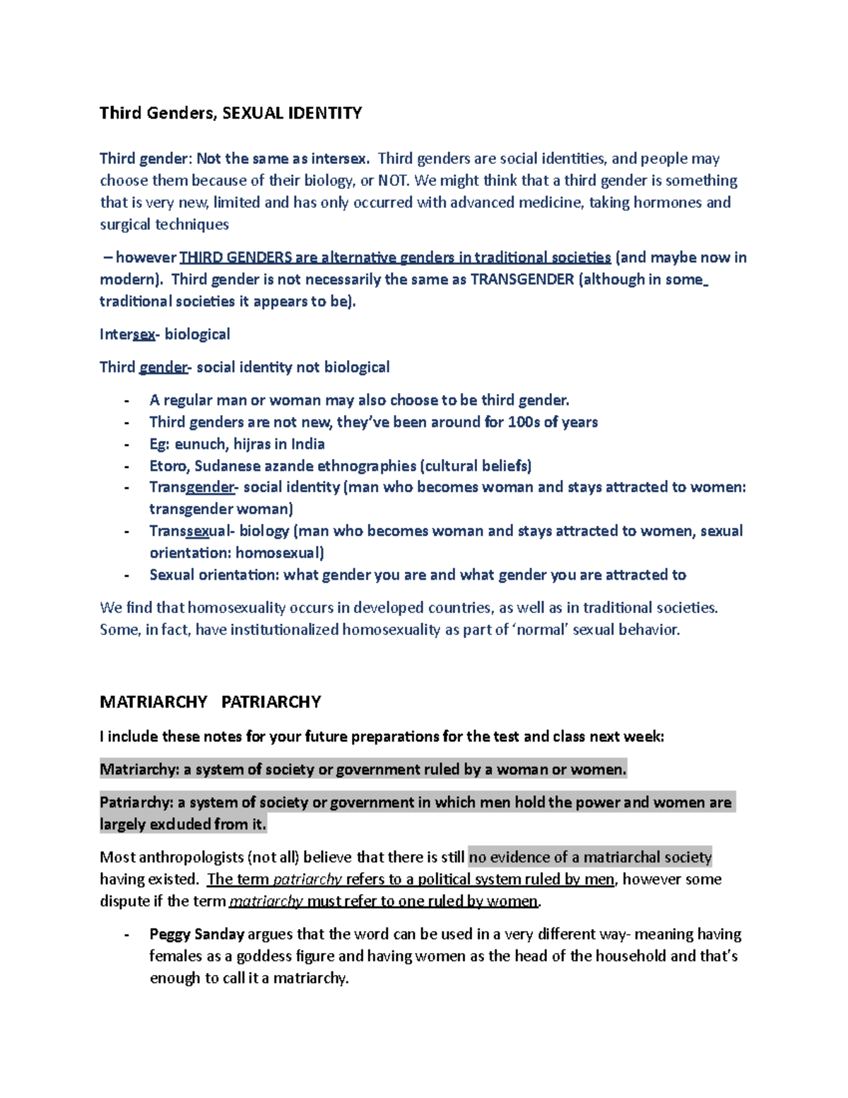 Notes- (chp 9, 10, 11) - Third Genders, SEXUAL IDENTITY Third gender ...