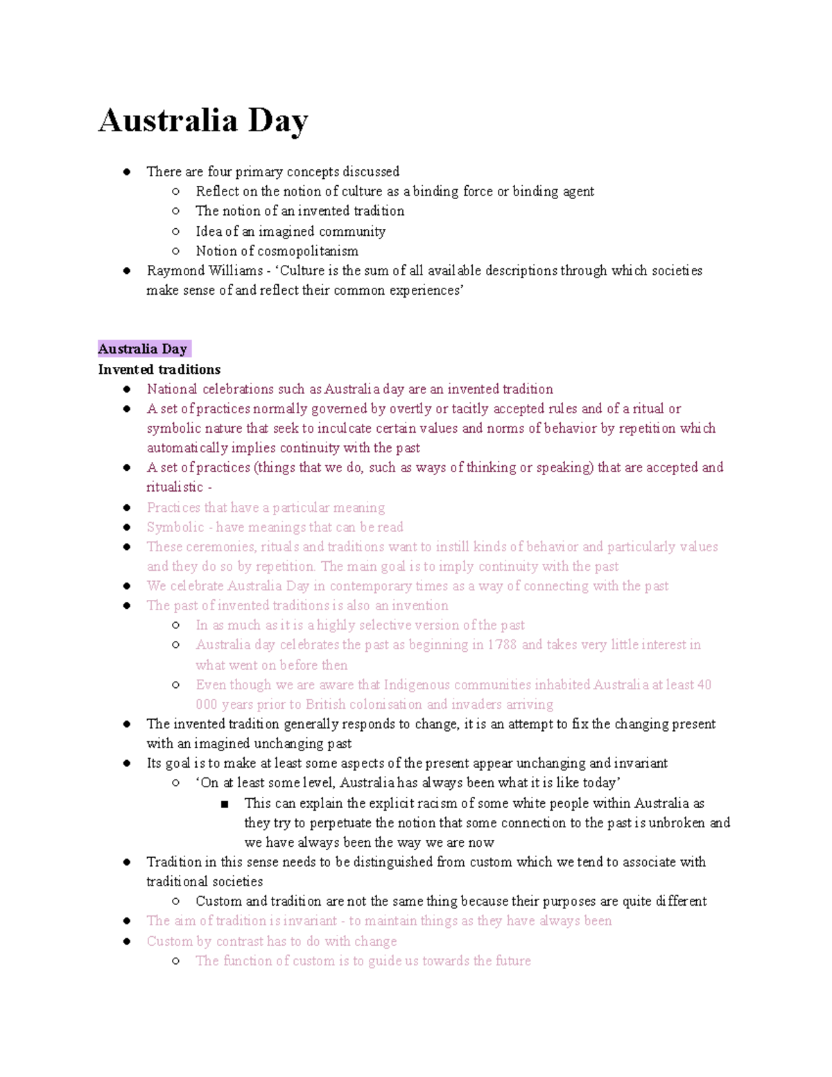 Australia Day - Lecture notes 2021 - Australia Day There are four ...