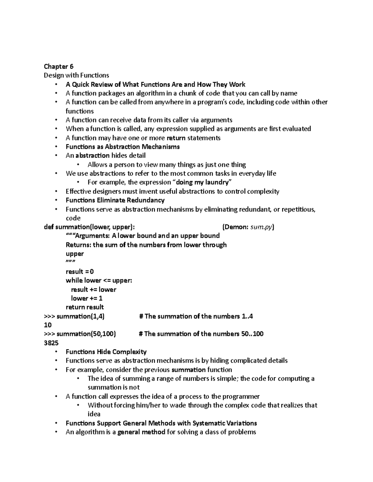 Chapter 6 - Lecture notes 6-8 - Chapter 6 Design with Functions A Quick ...
