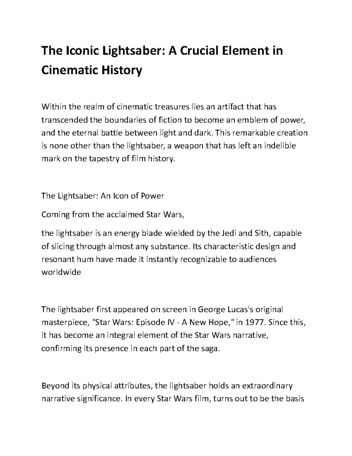 Angielski-przedmiot - The Iconic Lightsaber: A Crucial Element in ...