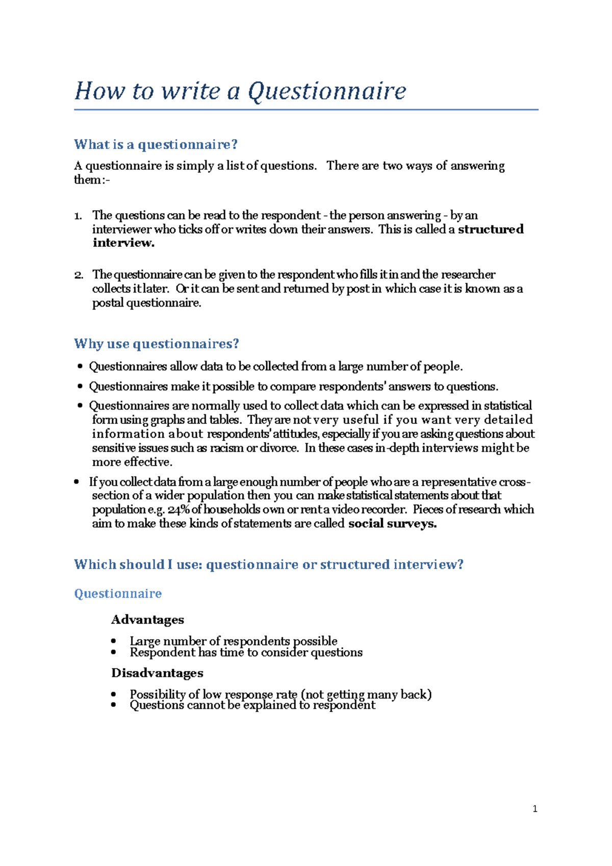How to write a Questionnaire - There are two ways of answering them ...