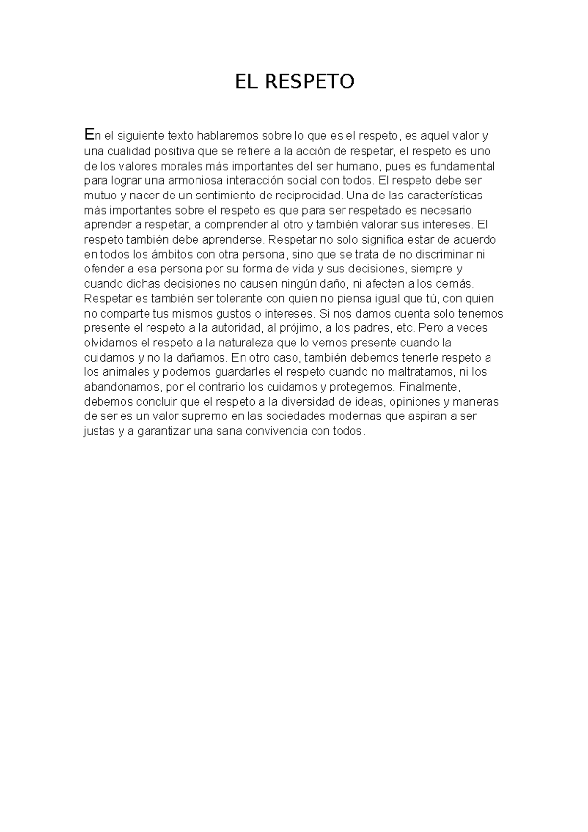 EL Respeto - EL RESPETO En el siguiente texto hablaremos sobre lo que ...