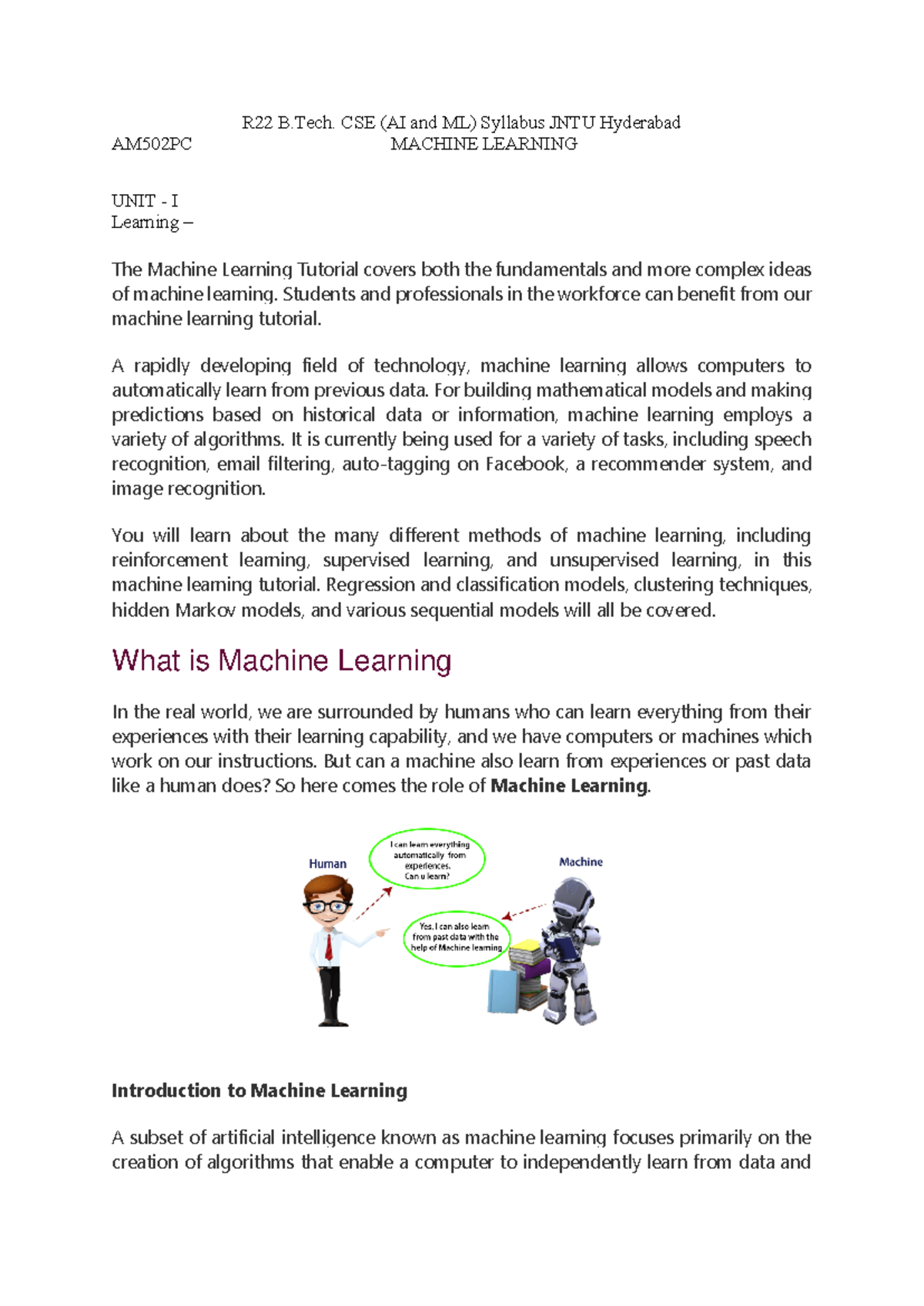 R22 -I UNIT final Machine Learning Notes - R22 B. CSE (AI and ML ...