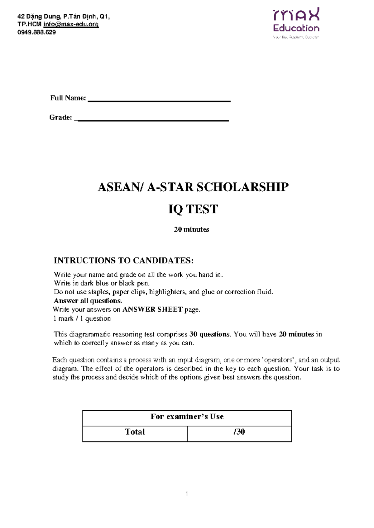MAX Education - IQ test of Diagrammatic Reasoning Test 1-Questions - 42 ...