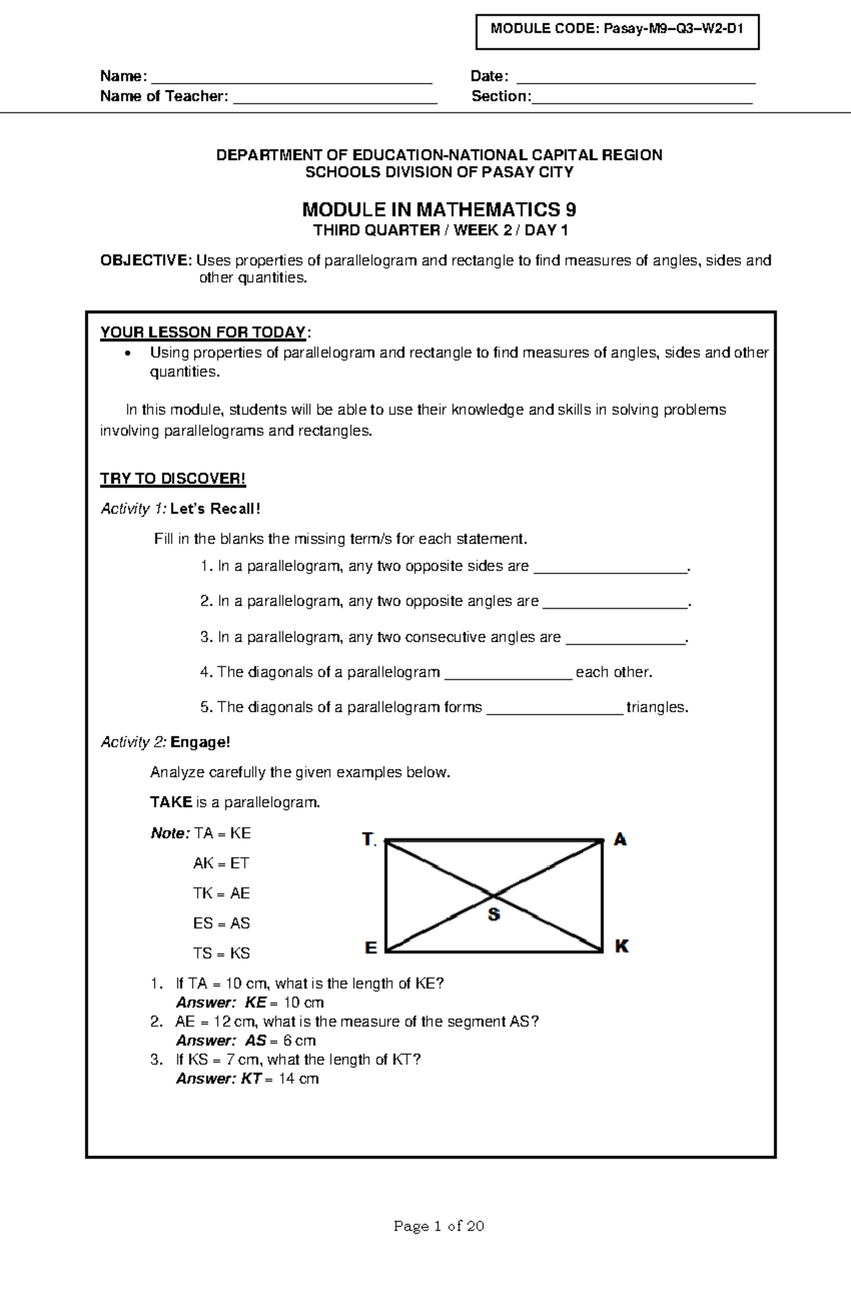 3 MATH 9-Q3-W2 - Another lesson in Math under the content area Geometry ...