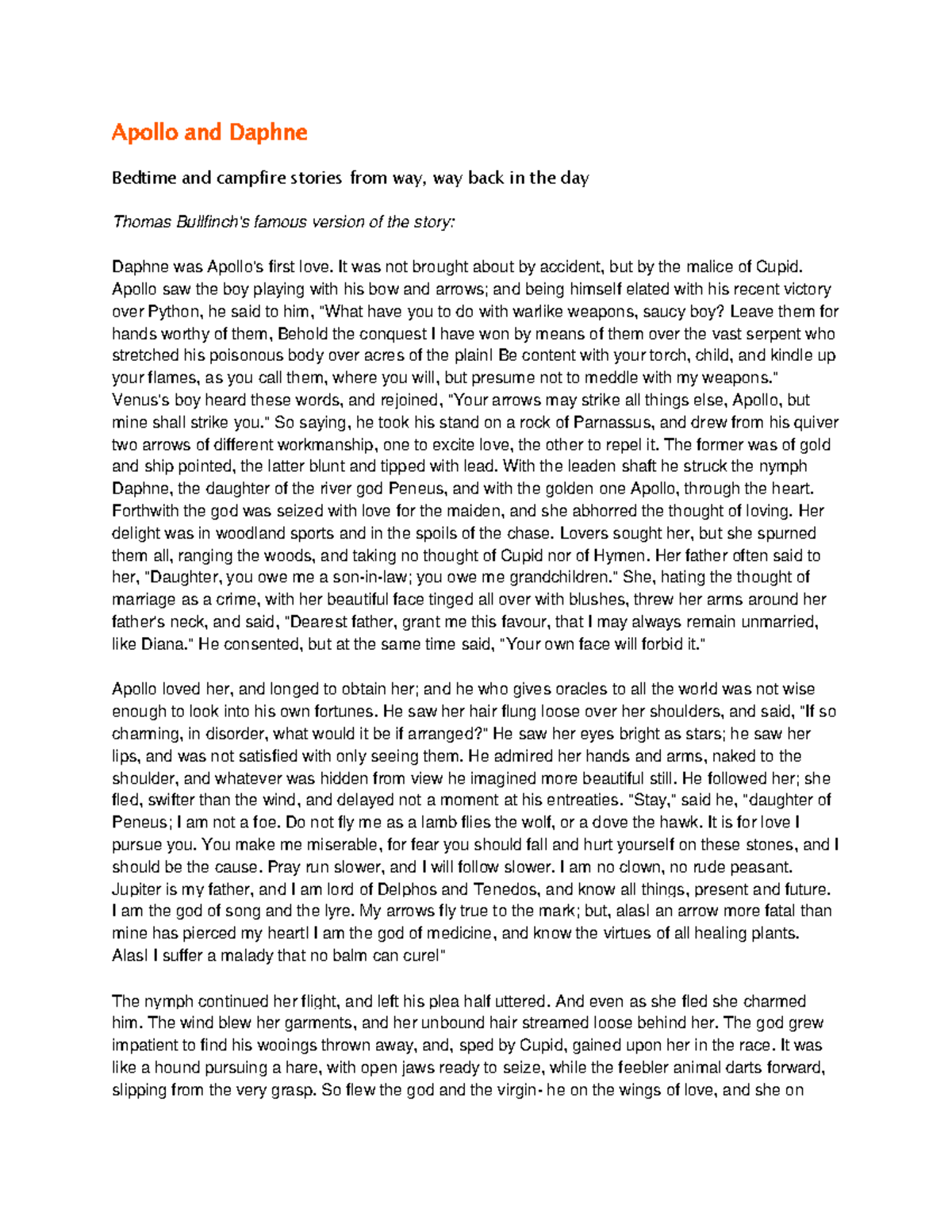 Apollo-and-Daphne-Story - Apollo and Daphne Bedtime and campfire ...