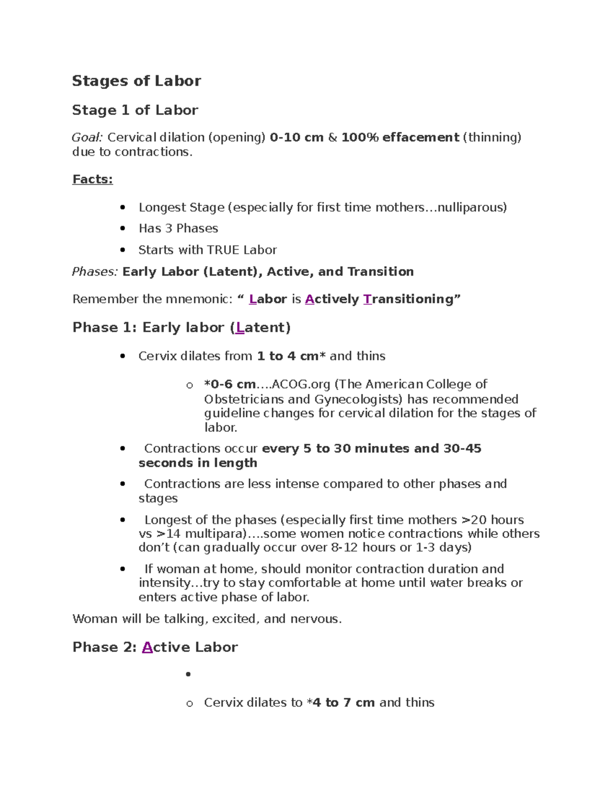 Stages of Labor - Stages of Labor Stage 1 of Labor Goal: Cervical ...