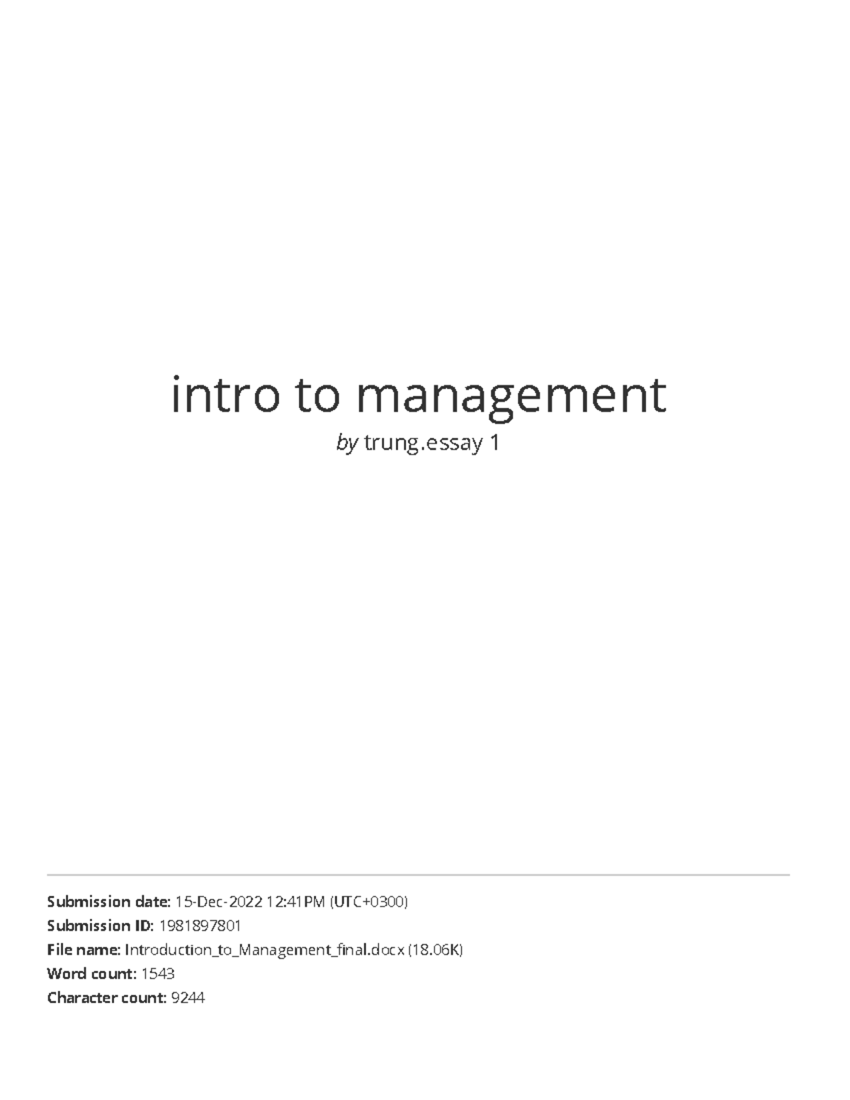 Intro to management - intro to management by trung 1 Submission date ...