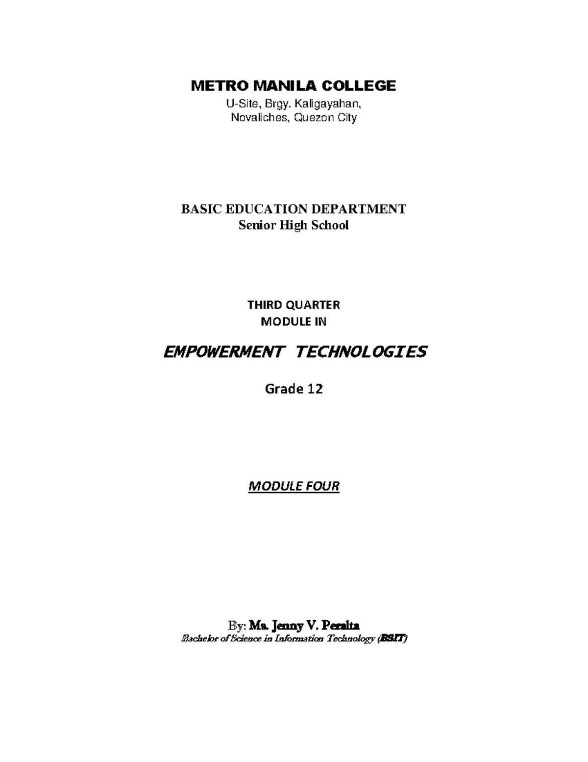 Module 4 Basic WEB PAGE Creation - METRO MANILA COLLEGE ####### U-Site, Brgy. Kaligayahan ...