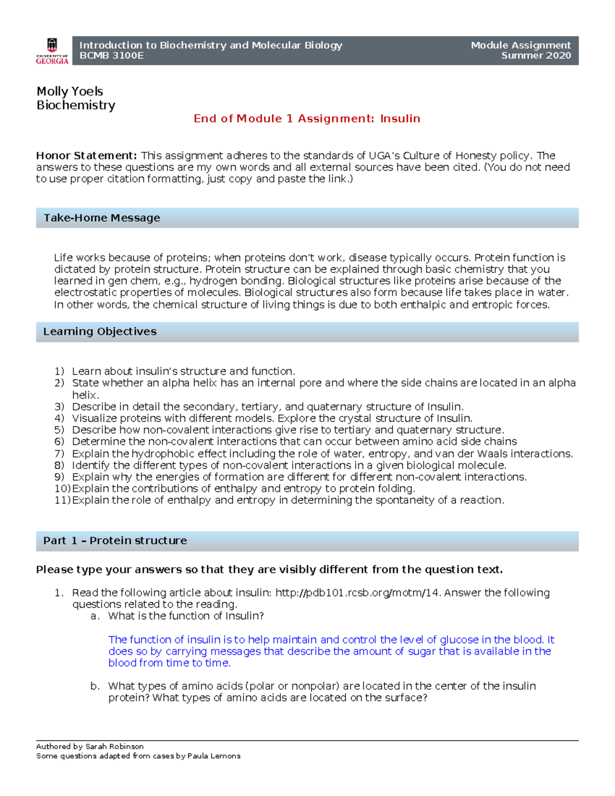 Module 1 assignment complete - Molly Yoels Biochemistry End of Module 1 ...