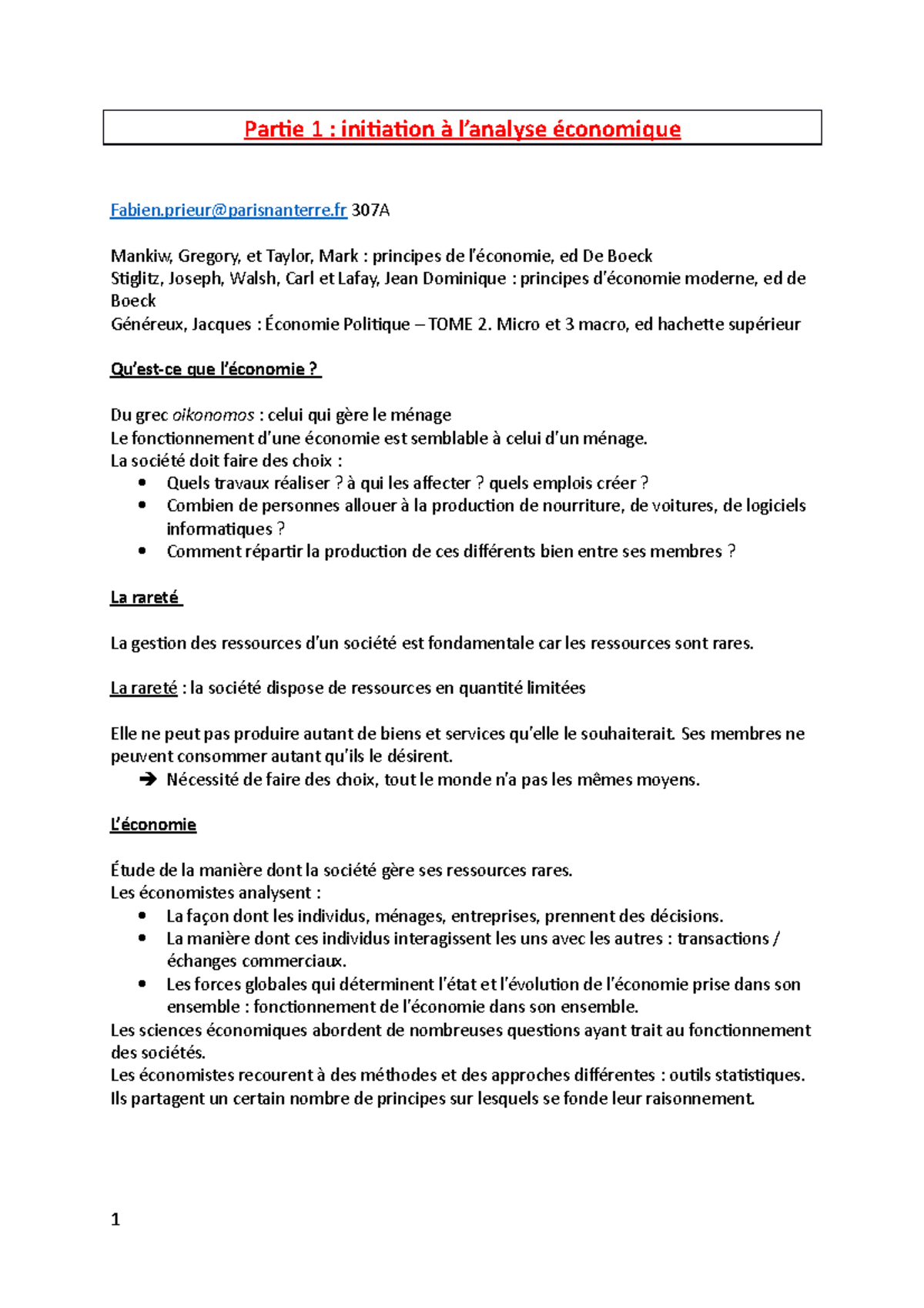 Partie 1 - initiation à l'analyse économique - Partie 1 : initiation à ...