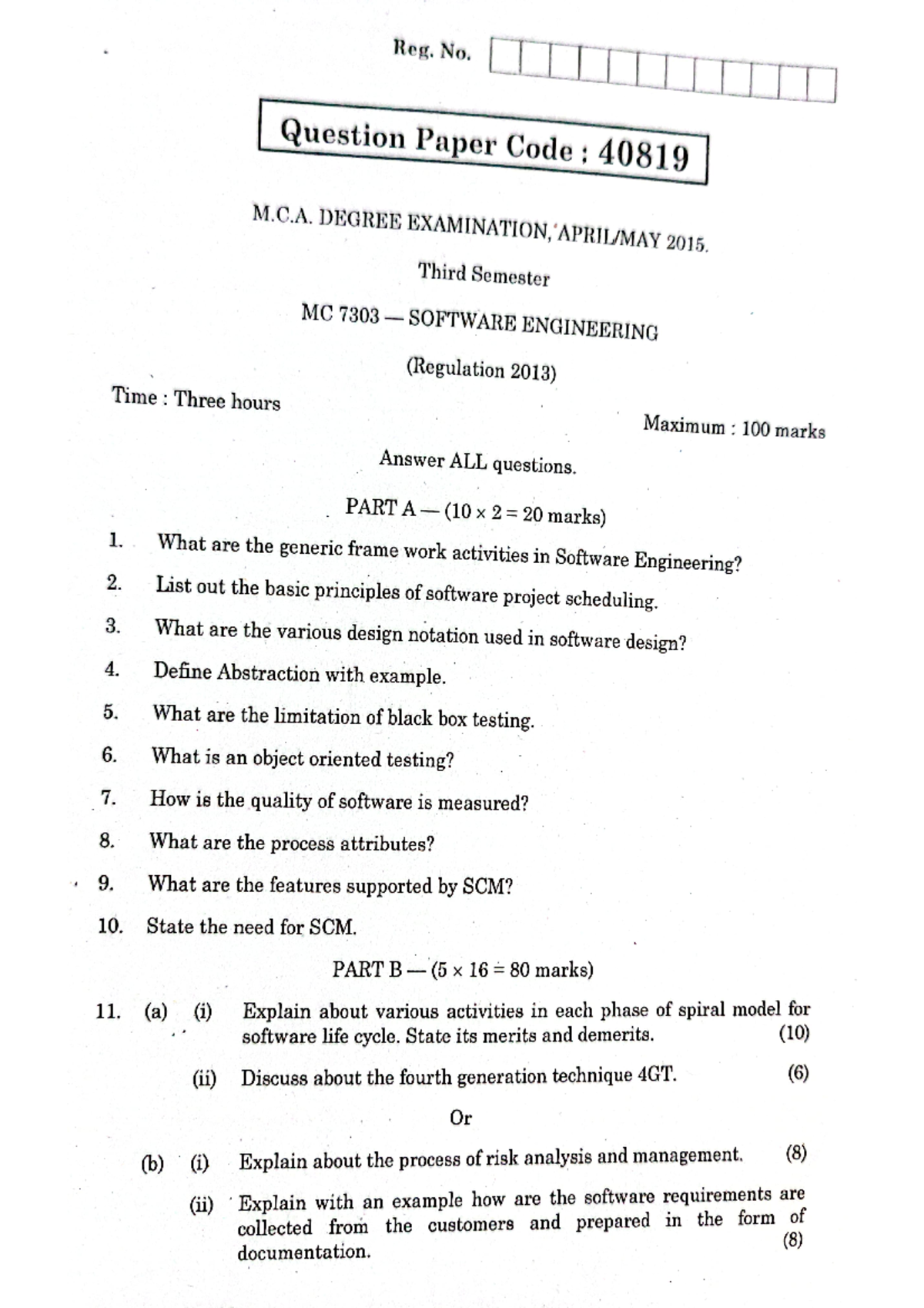 Software engineering reg2013 - Master of Computer Applications - Studocu