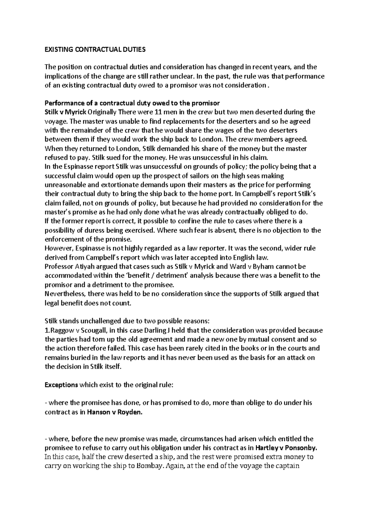 Existing Contractual Duties. - EXISTING CONTRACTUAL DUTIES The position ...