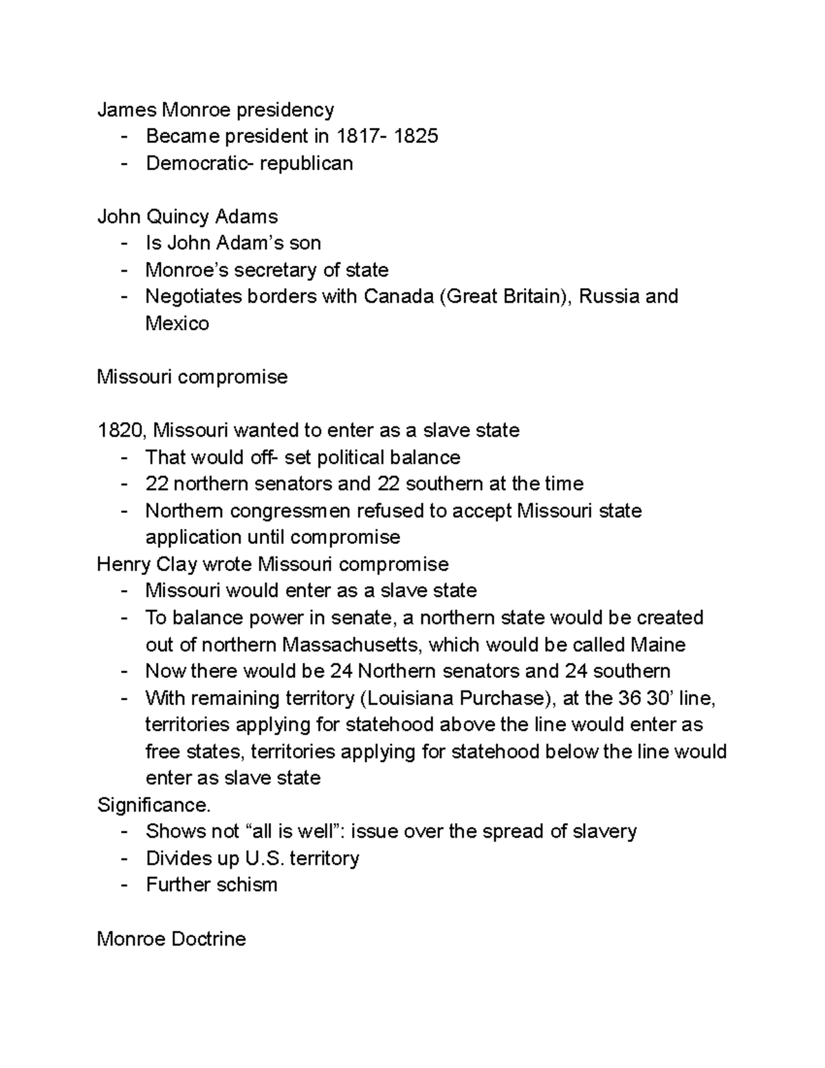 History of the US- James Monroe presidency and more - James Monroe ...