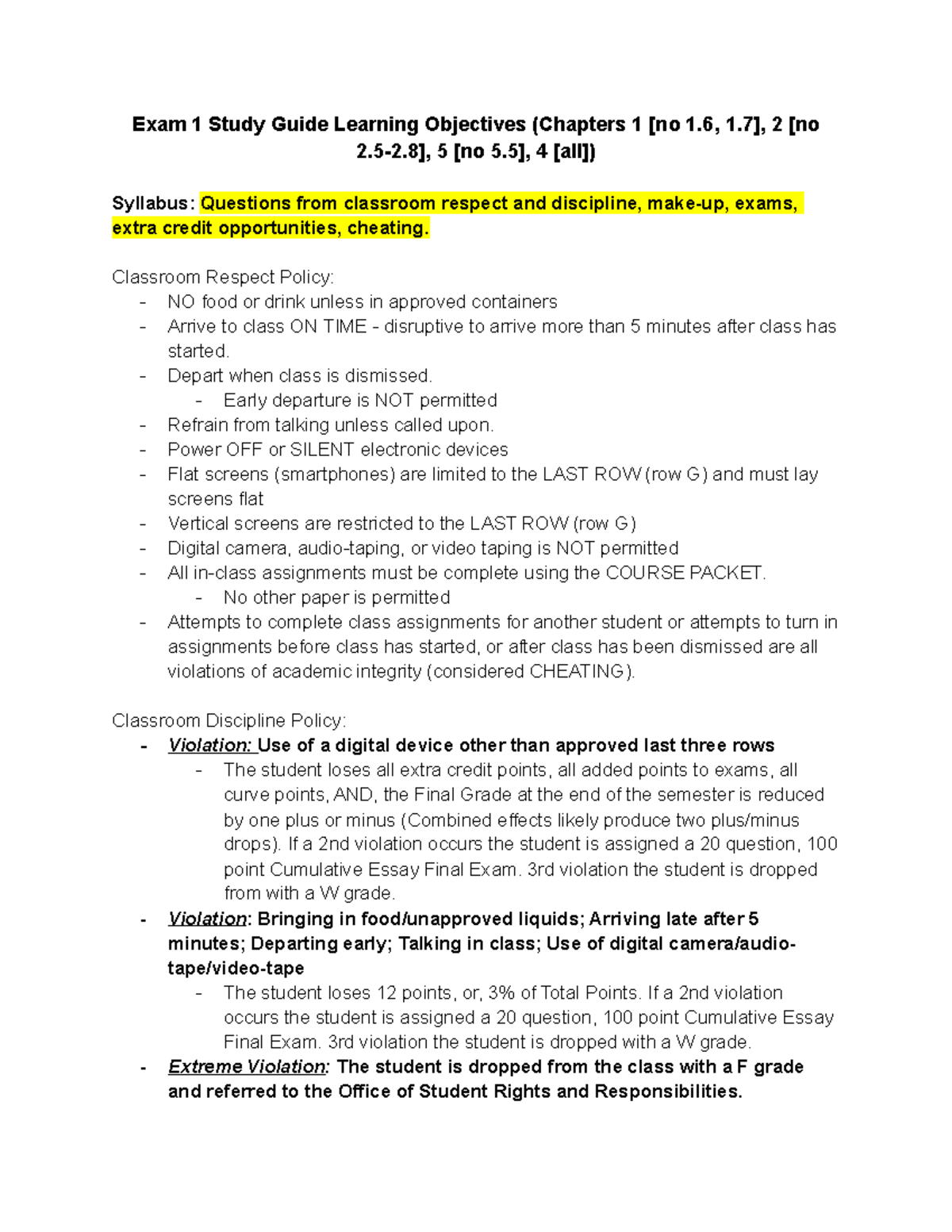 Notes for the chapters on the first exam - Exam 1 Study Guide Learning ...