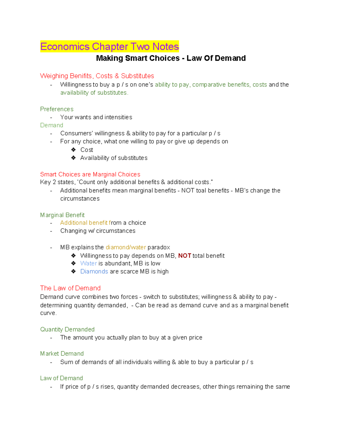 ECN - Micro-Economics Notes Chapter 2 - 4 - Economics Chapter Two Notes ...