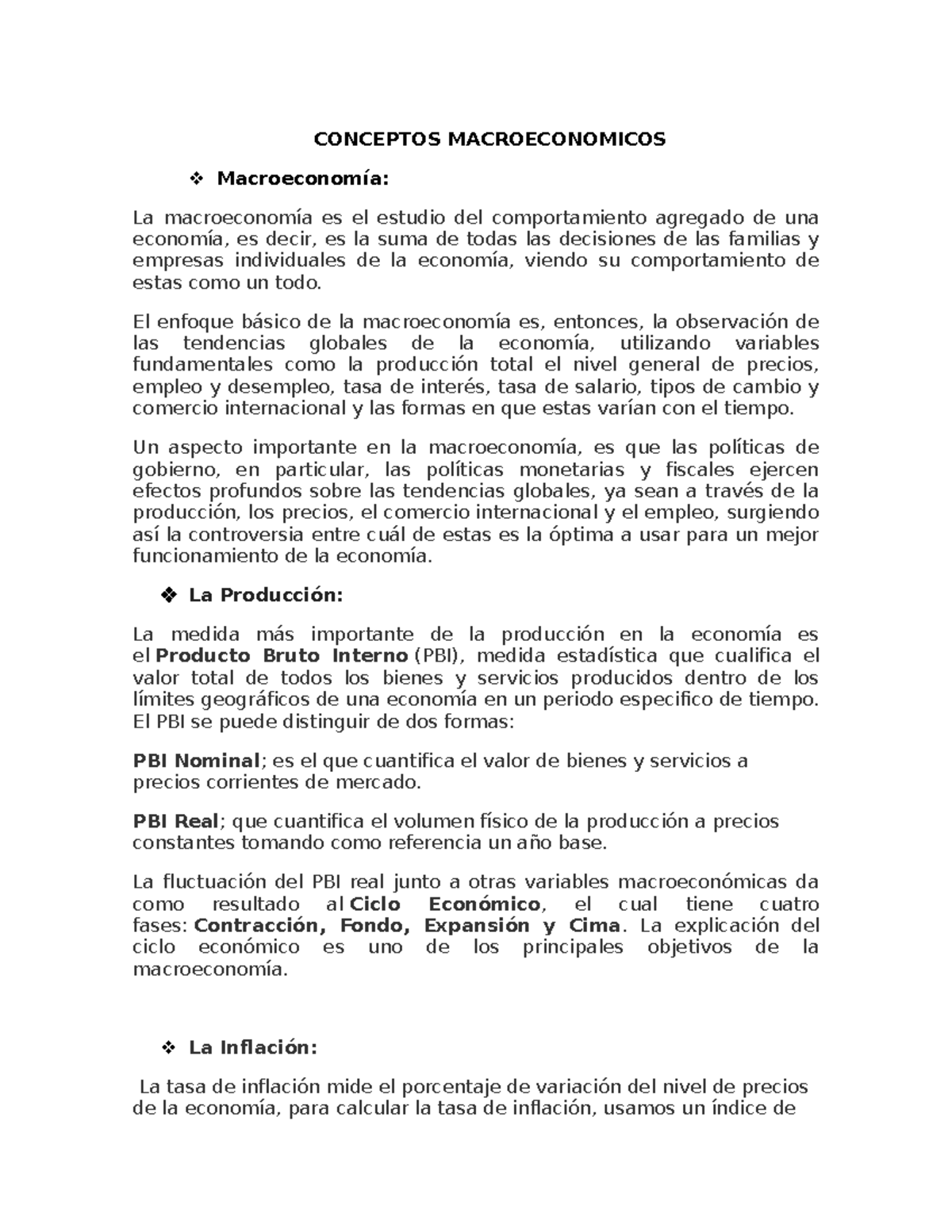 Conceptos macroeconomicos - CONCEPTOS MACROECONOMICOS Macroeconomía: La macroeconomía es el ...