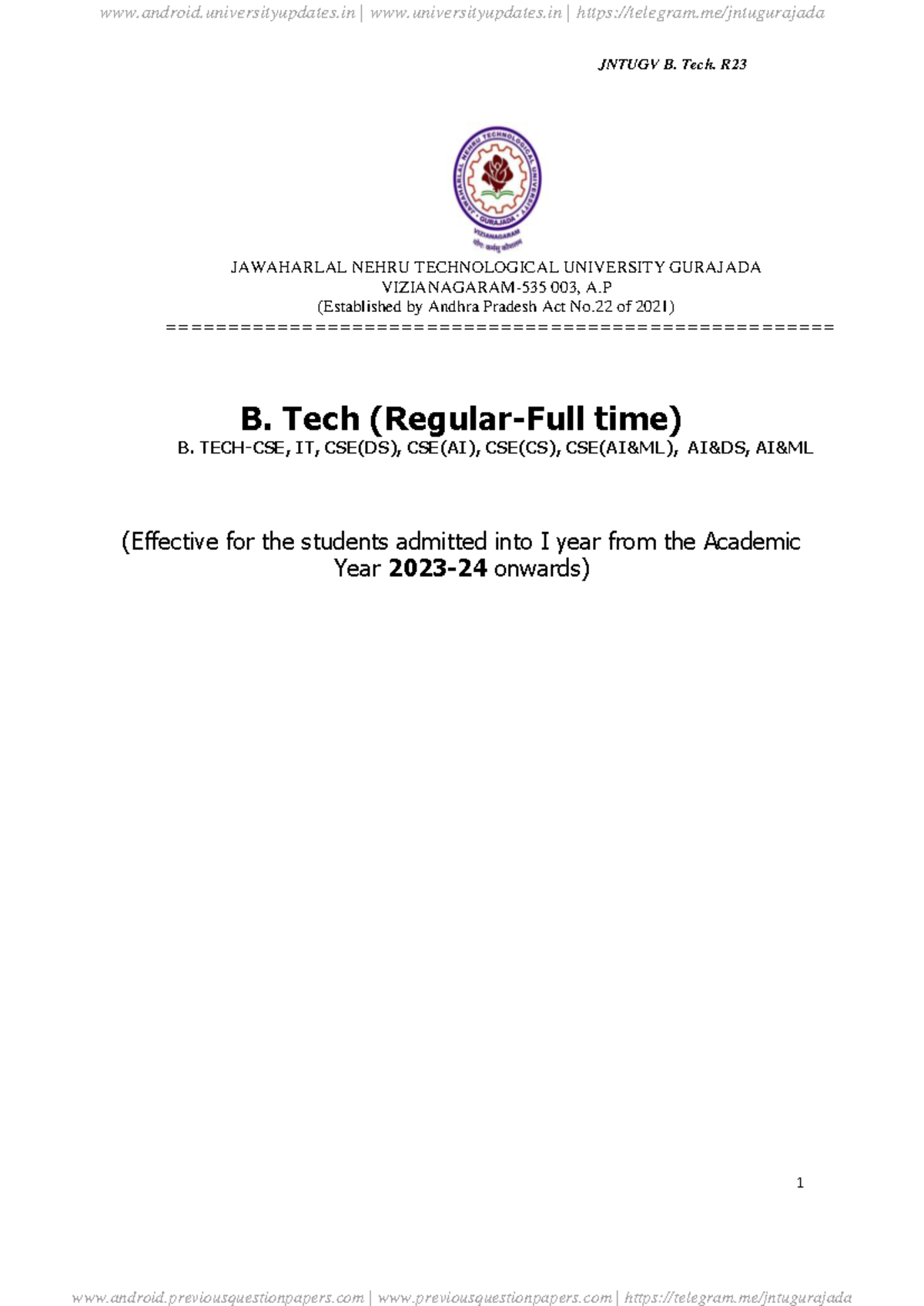 JNTU-GV B.Tech R23 CSE, IT Allied Courses Syllabus - JNTUGV B. Tech. R Regulations 1 JAWAHARLAL ...