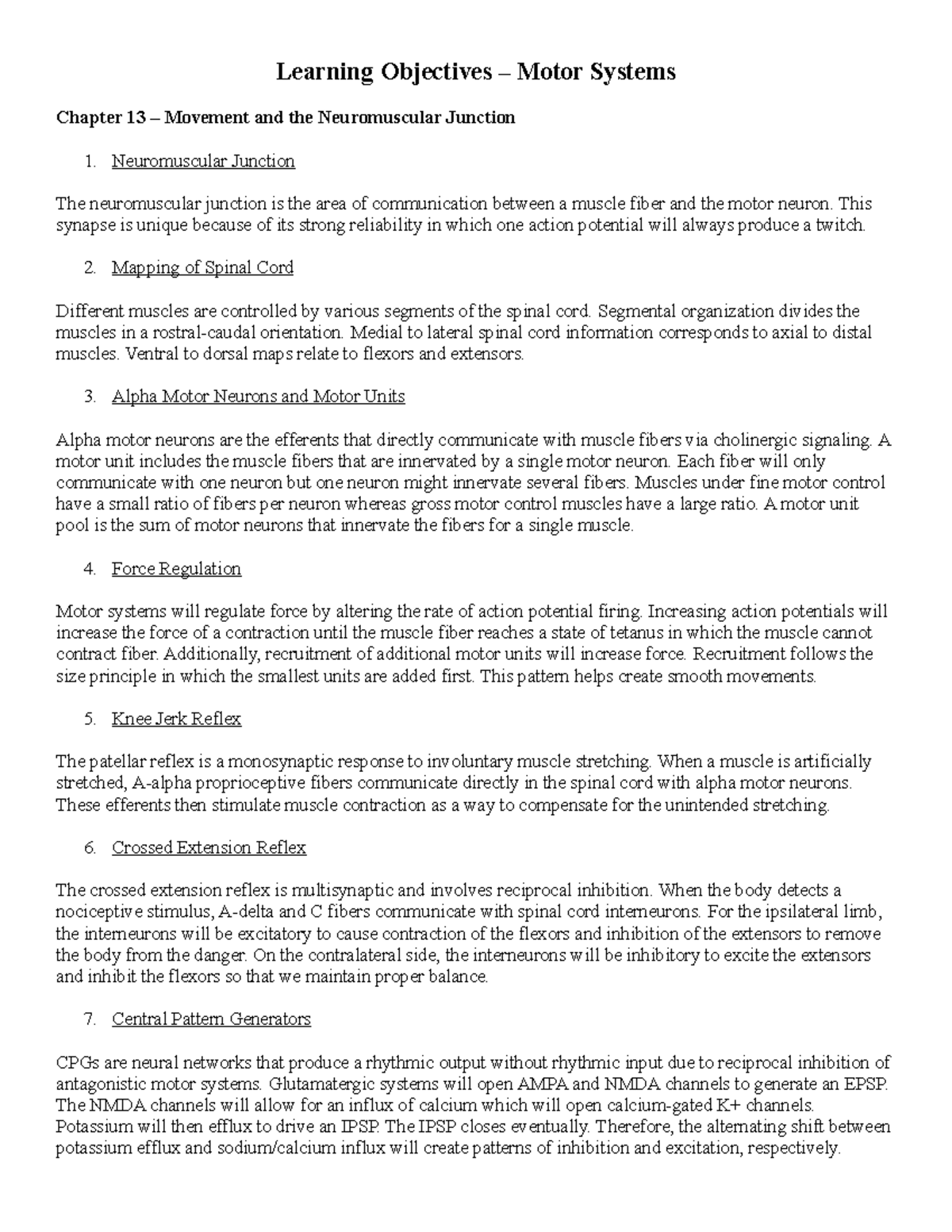 Learning Objectives 4 - Motor Systems - Learning Objectives – Motor ...