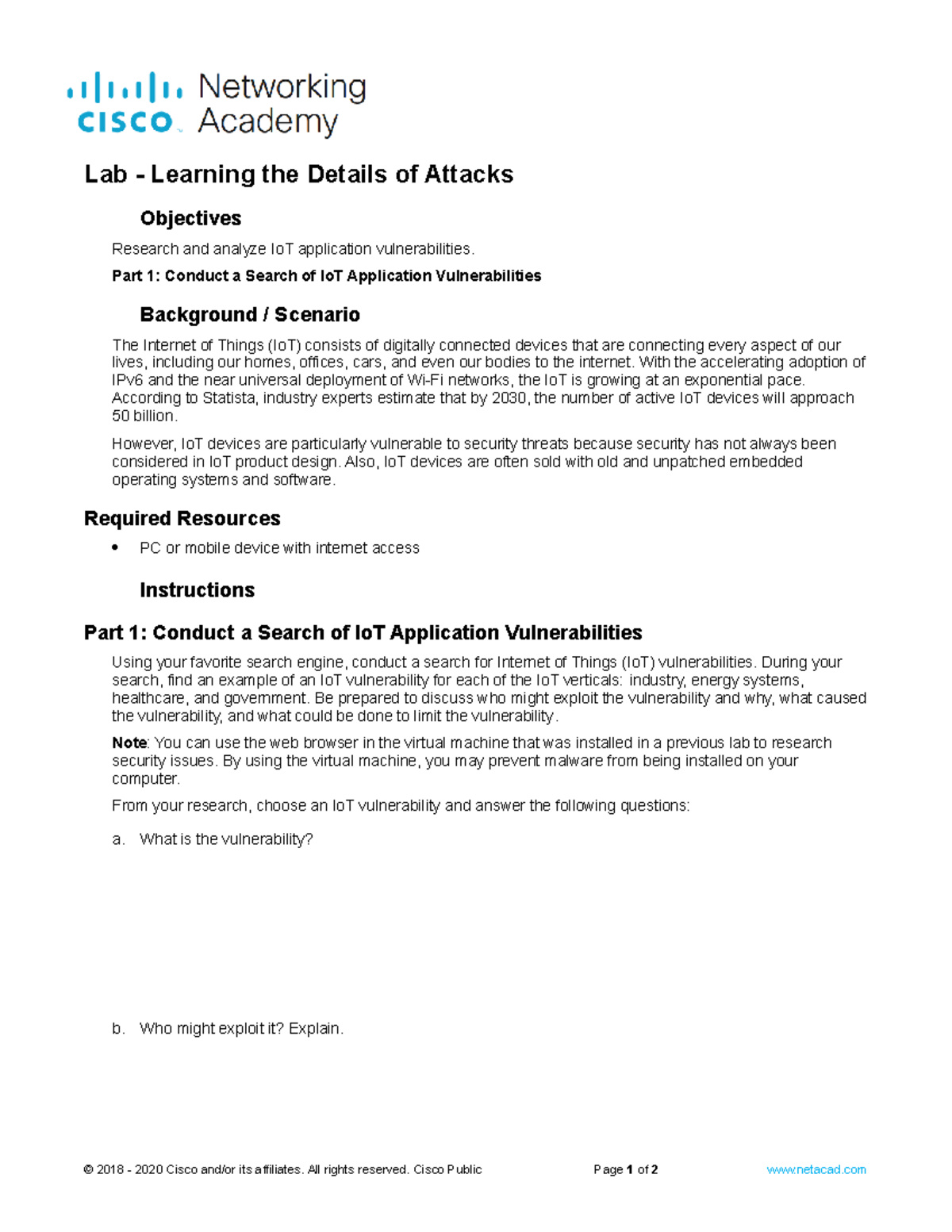 1.2.3 Lab - Learning the Details of Attacks - Lab - Learning the Details of Attacks Objectives ...