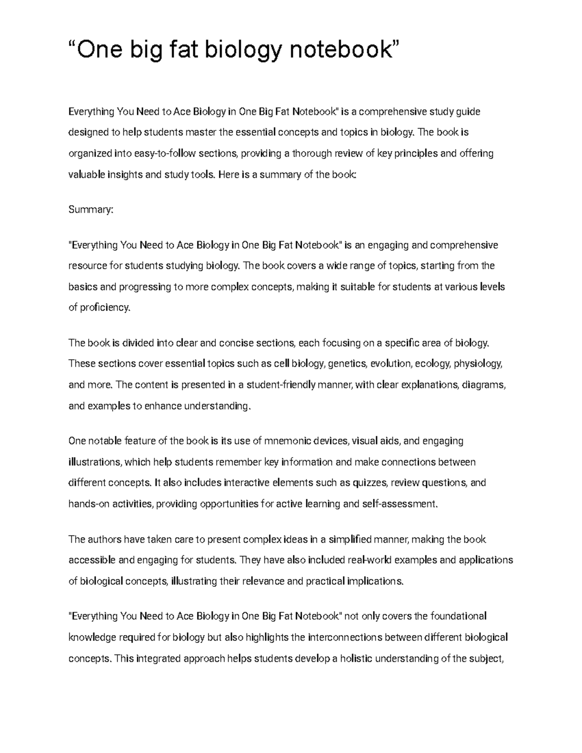 Book summary biology - “One big fat biology notebook” Everything You ...