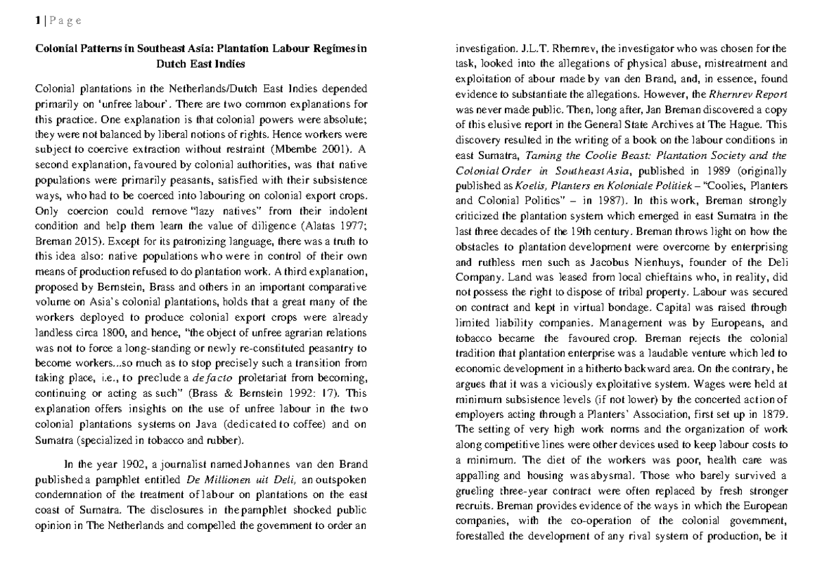Ho SEA-2. Colonial Patterns of Extraction in Dutch East Indies ...