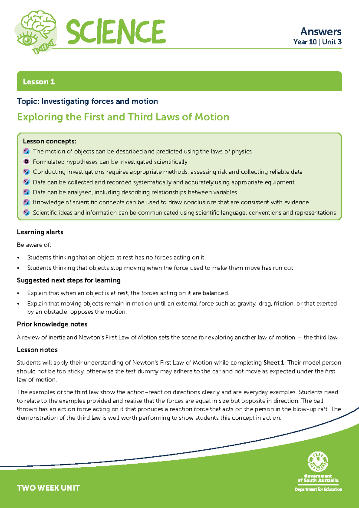 Answer for lab 1.12445 - SCIENCE Answers Year 10 Unit 3 Lesson 1 Topic ...