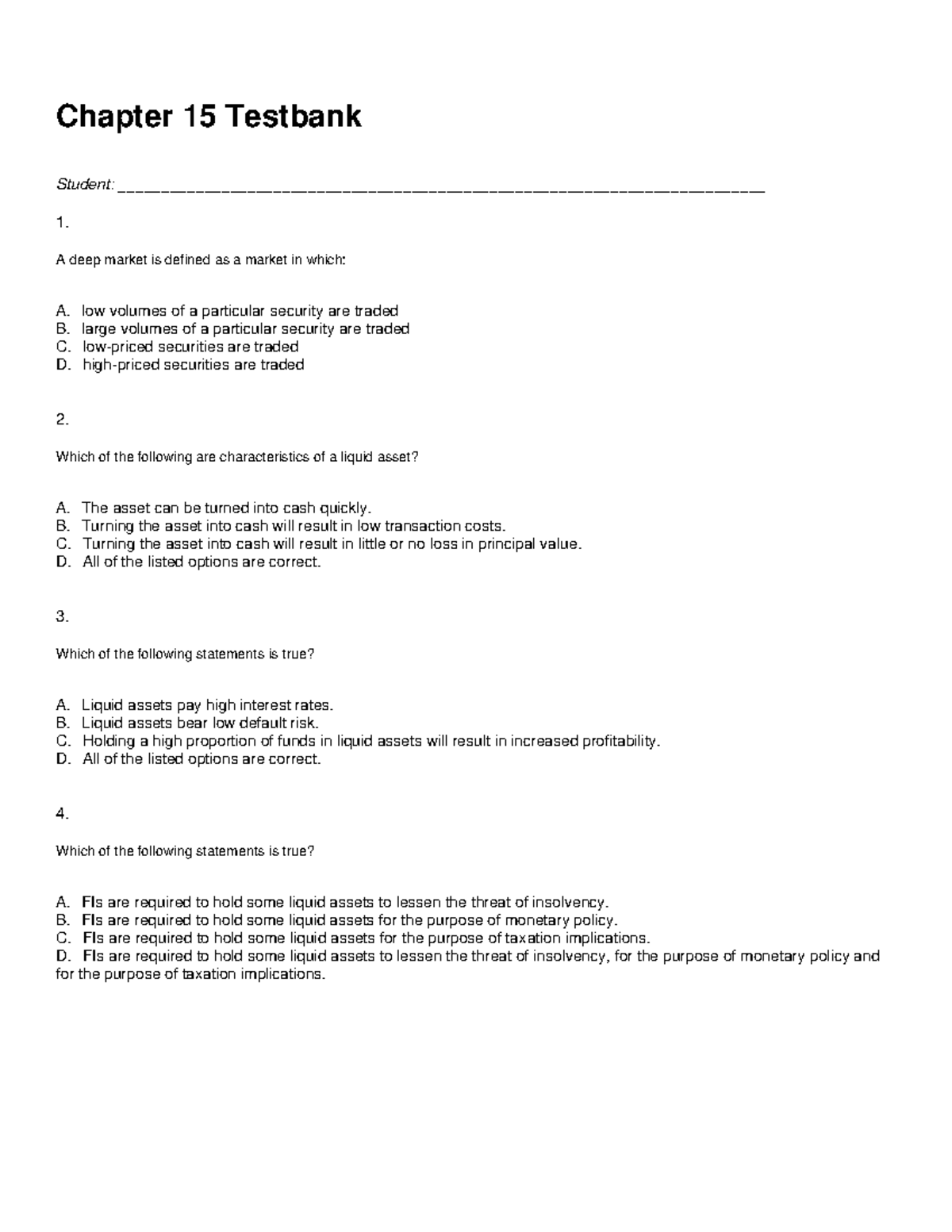 Chapter 15 Testbank - Test bank - Chapter 15 Testbank Student: - Studocu