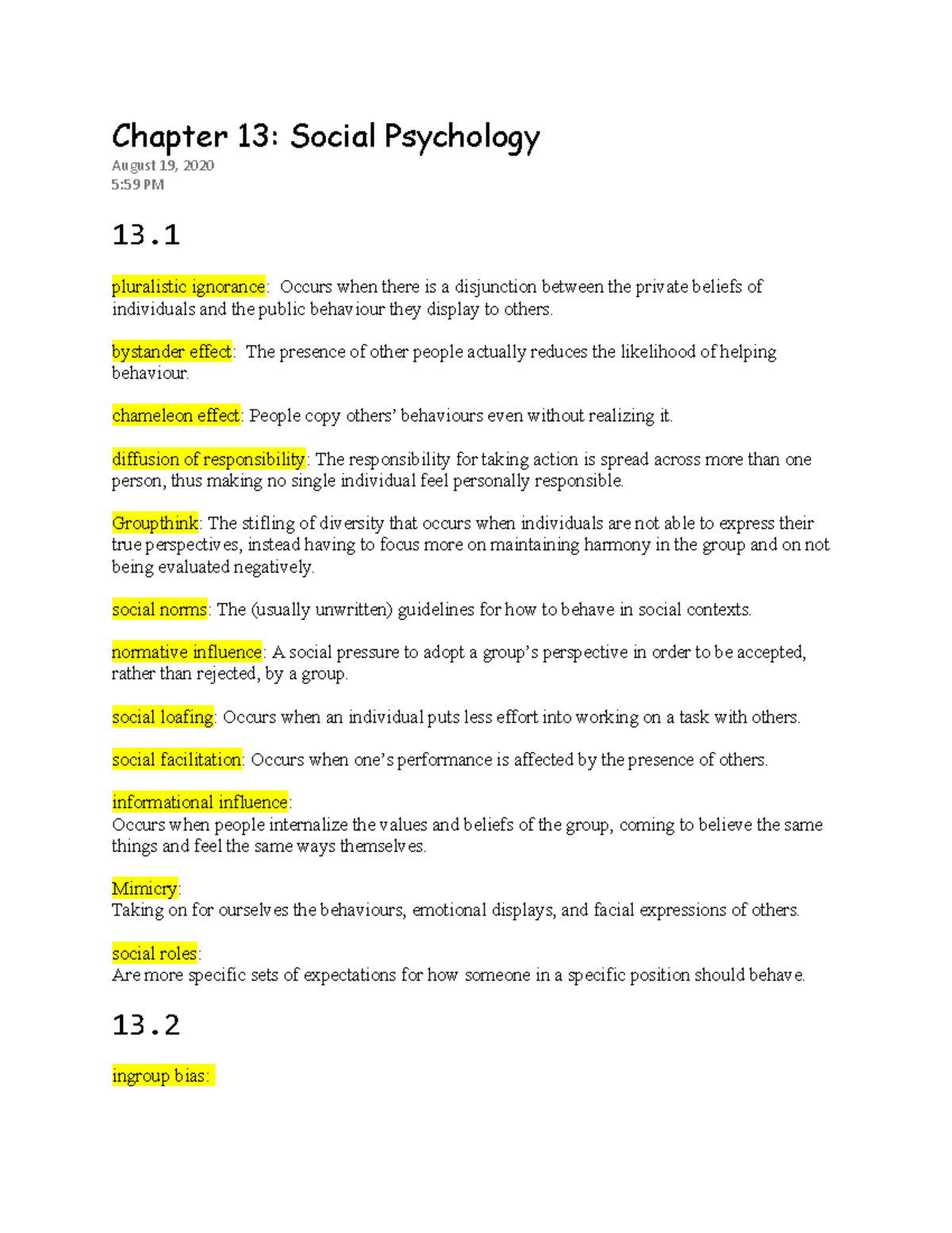 Chapter 13 PSYA02 - Lecture notes 13 - Chapter 13: Social Psychology ...