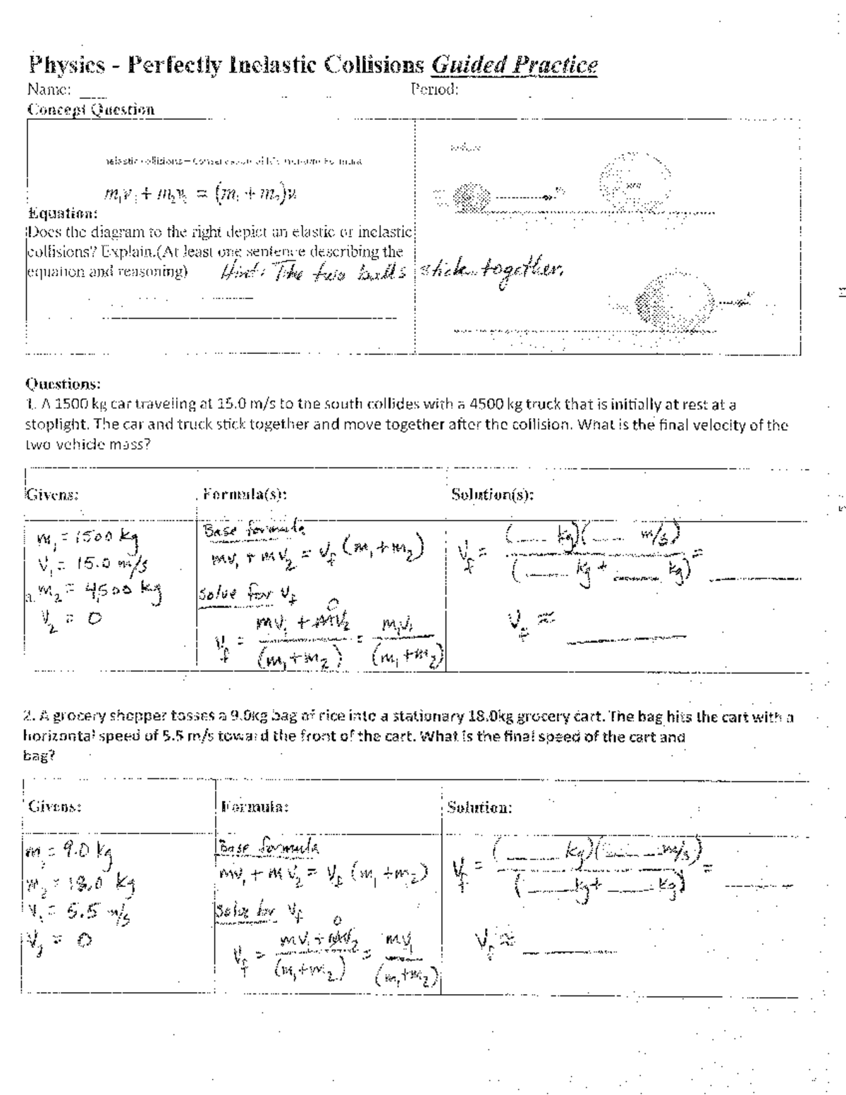 Perfect Inelastic Collisions Guided Practice - Elementary Physics I ...