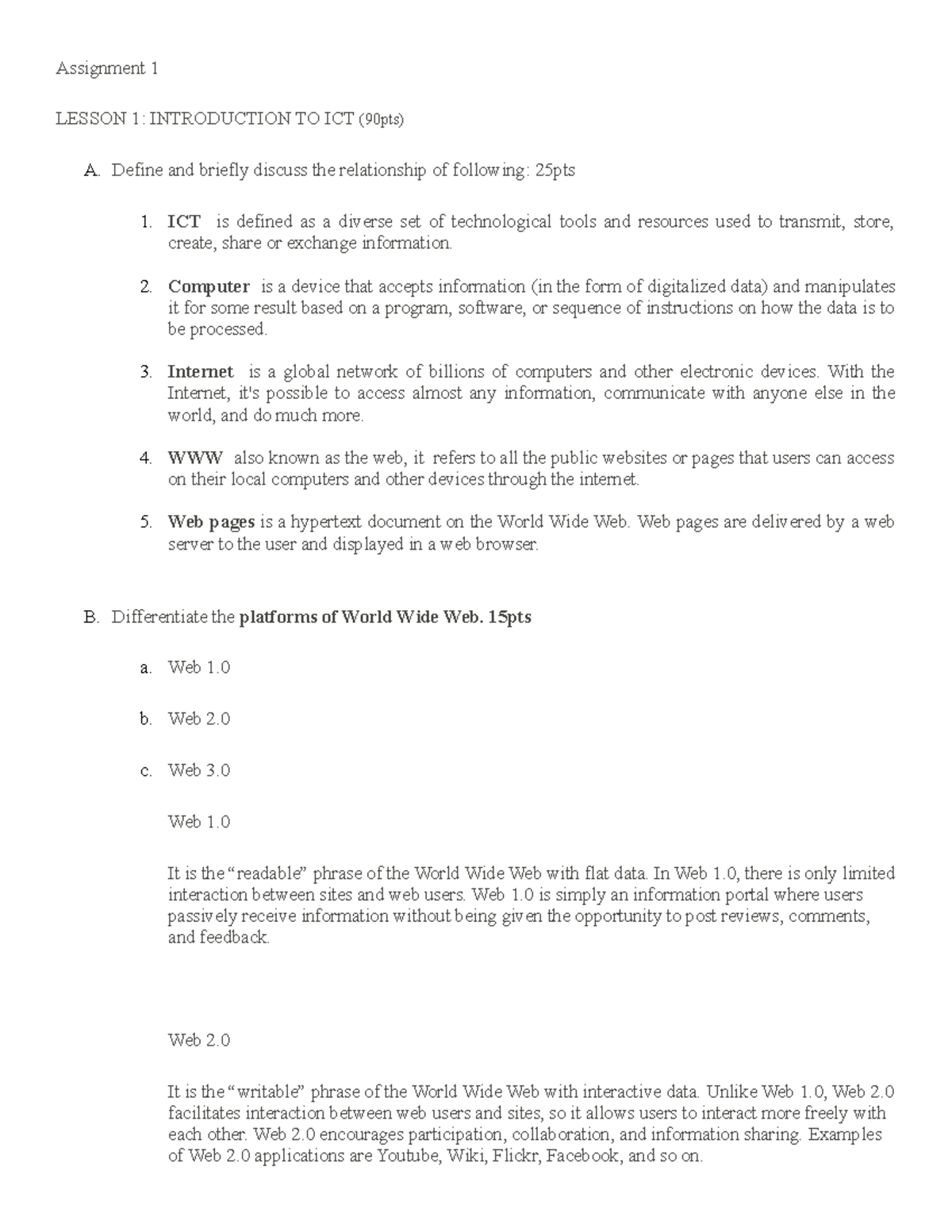 Assignment-1 - Define and briefly discuss the relationship of following ...