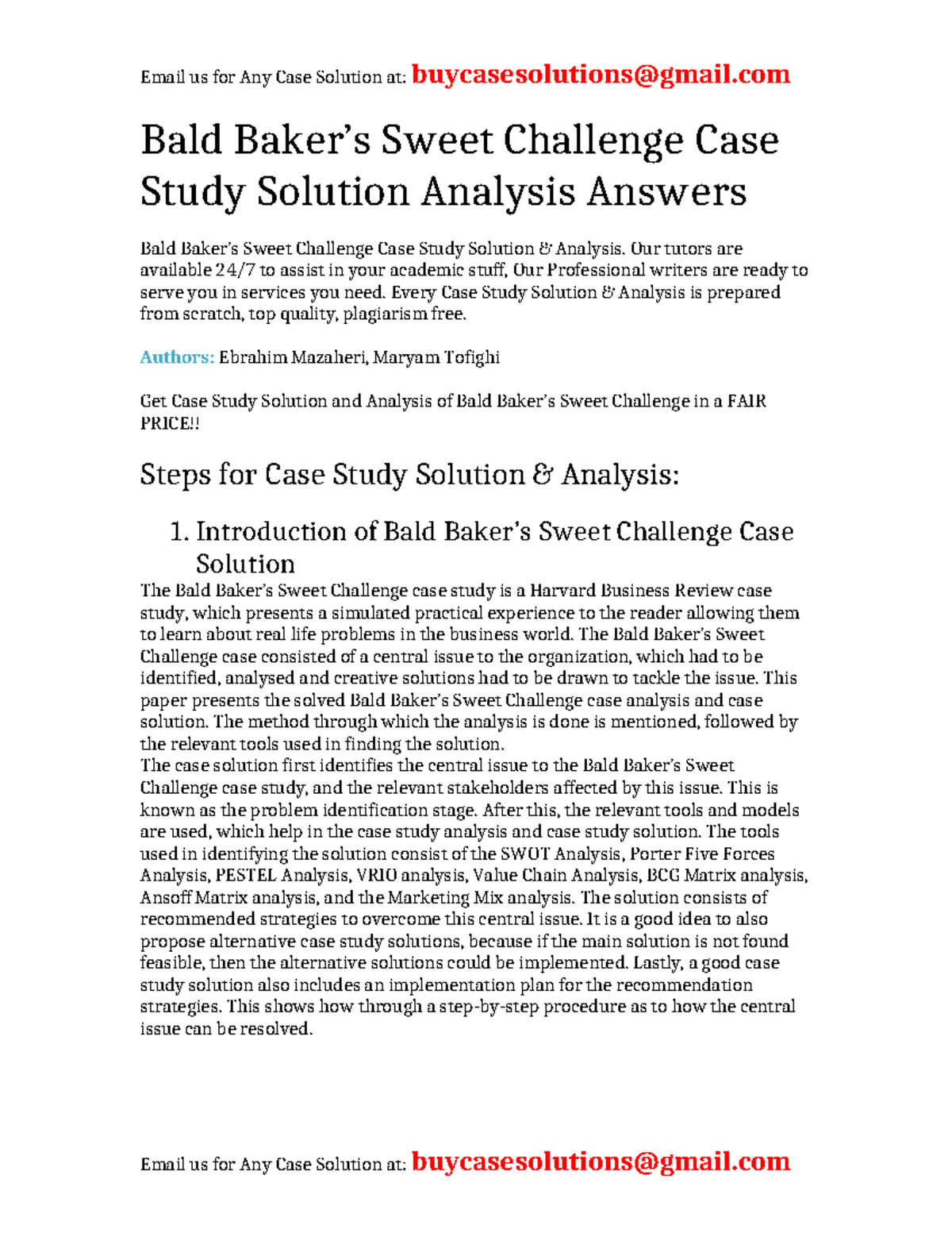 Case Solution Bald Baker’s Sweet Challenge - Bald Baker’s Sweet Challenge Case Study Solution ...