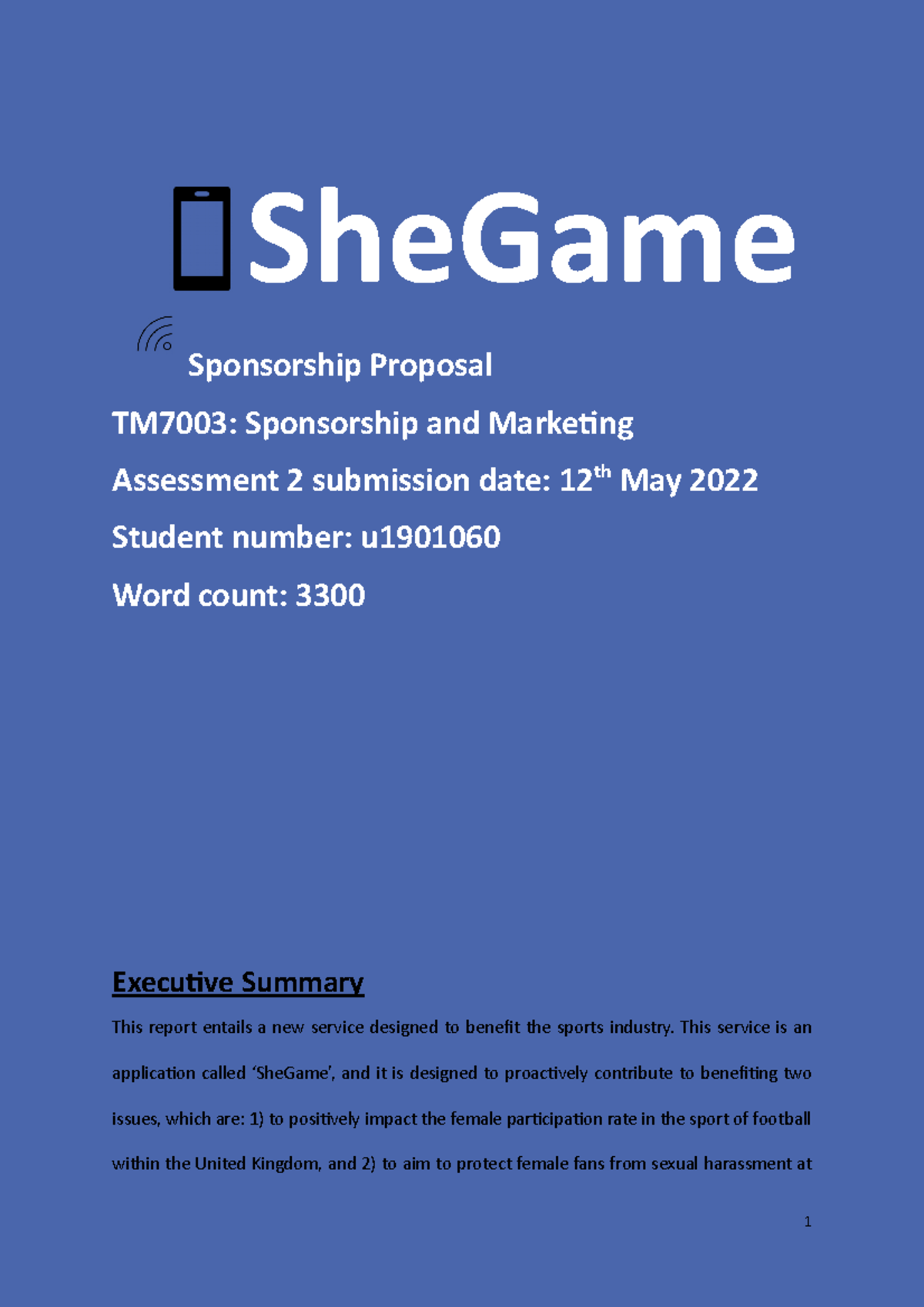 She Game sponsorship proposal final - SheGame Sponsorship Proposal ...