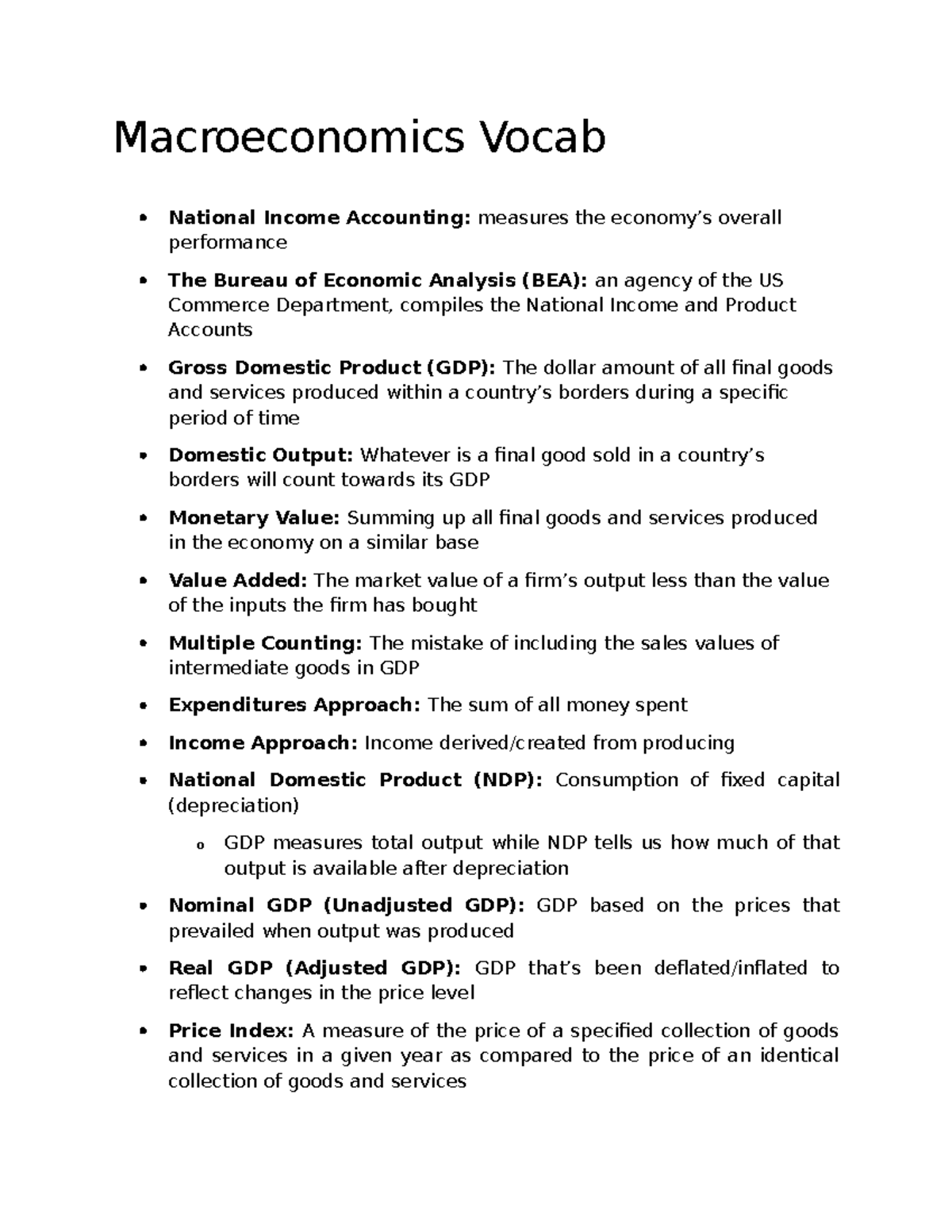 Macroeconomics Vocab Pt. 1 - Macroeconomics Vocab National Income ...