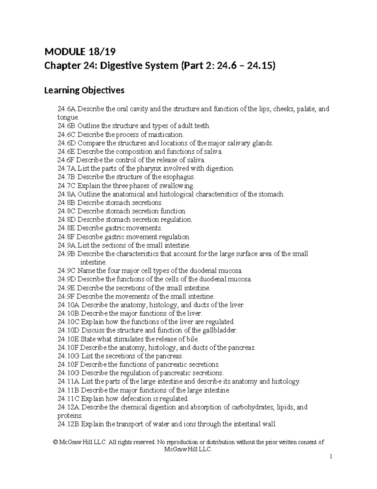 Chapter 24 Part 2 Learning Objectives - MODULE 18/ Chapter 24: Digestive System (Part 2: 24 – 24 ...