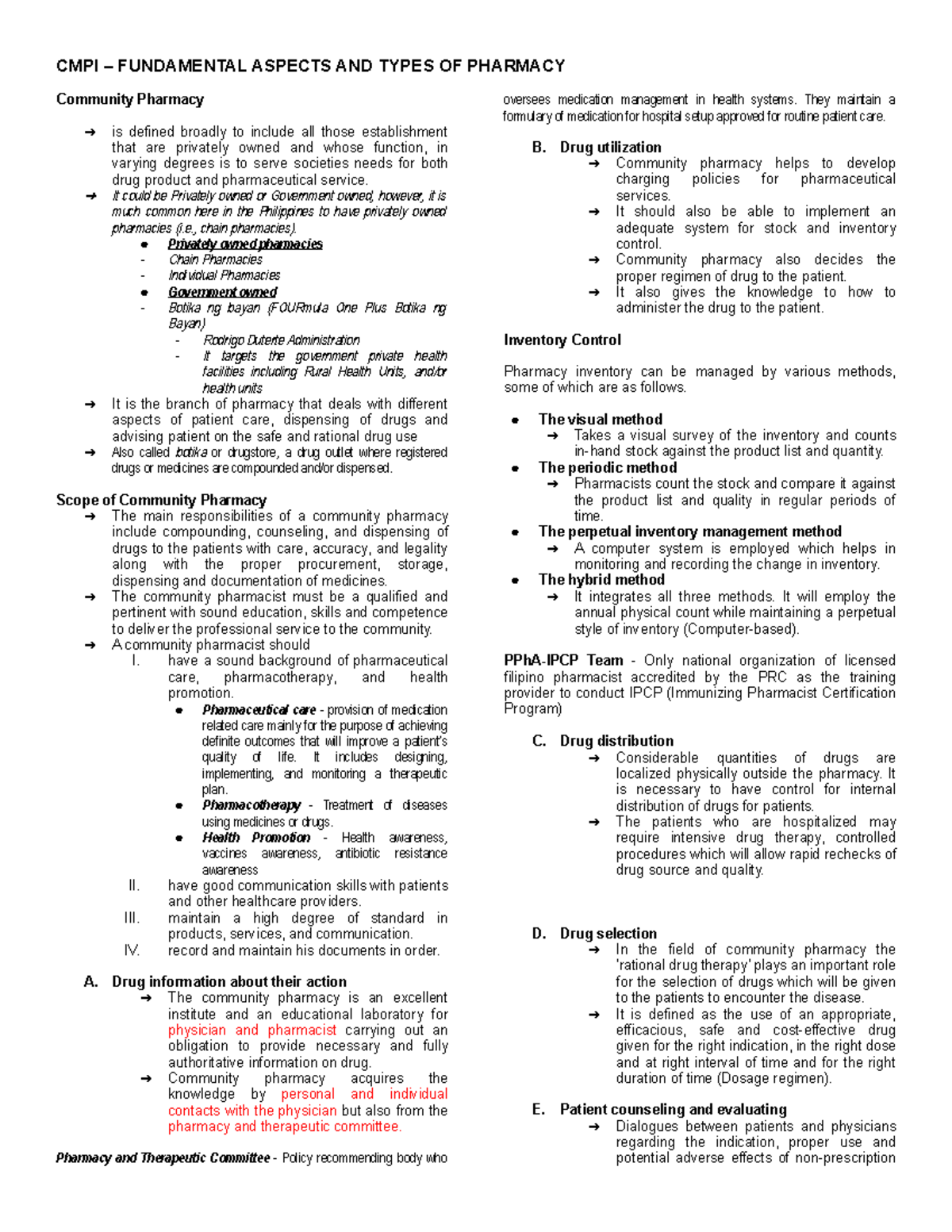 CMPI - Module I - Community Pharmacy is defined broadly to include all ...