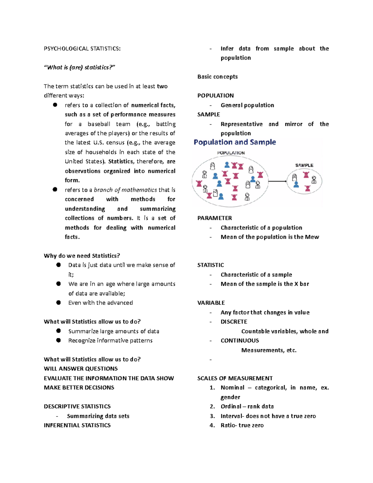 Psychological Statistics Lectures - PSYCHOLOGICAL STATISTICS: “What is ...
