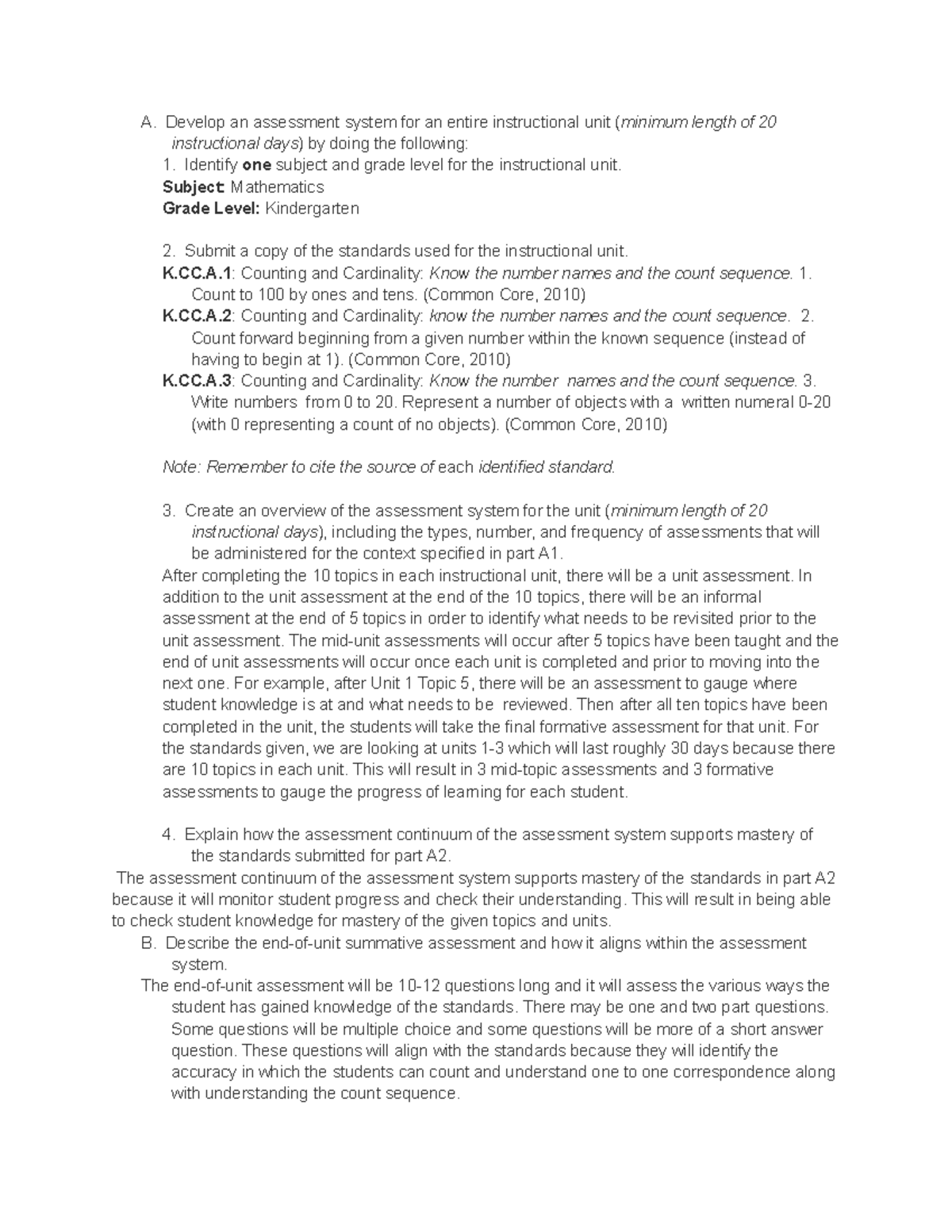 D184 Task 4 D184 Task 4 A Develop An Assessment System For An Entire Instructional Unit 