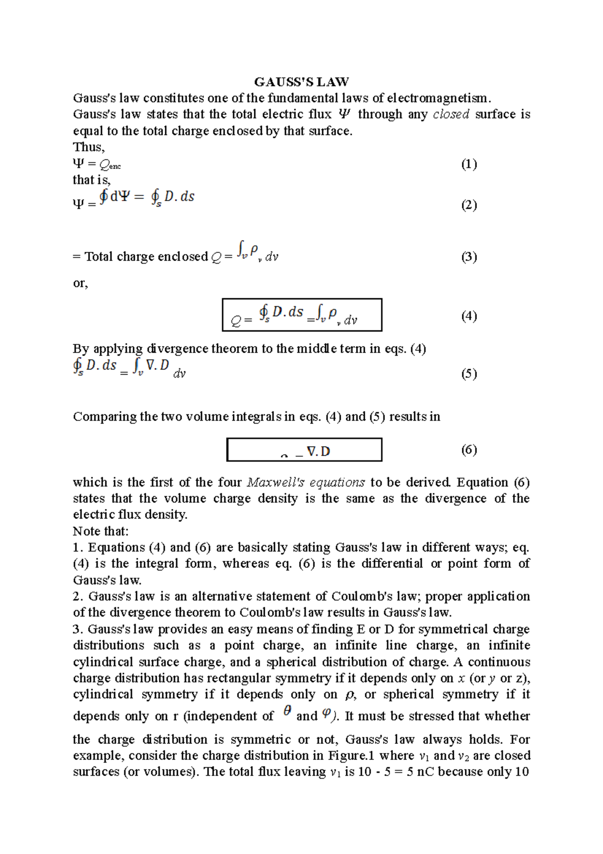 EMT-I 1 - Notes for physics - GAUSS'S LAW Gauss's law constitutes one ...