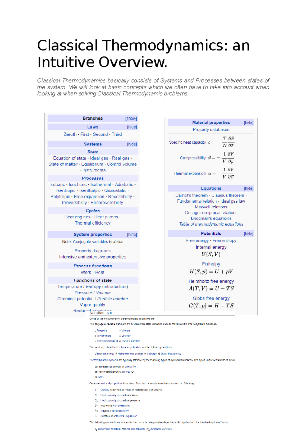 Overview of Classical Thermodynamics - Classical Thermodynamics: an ...