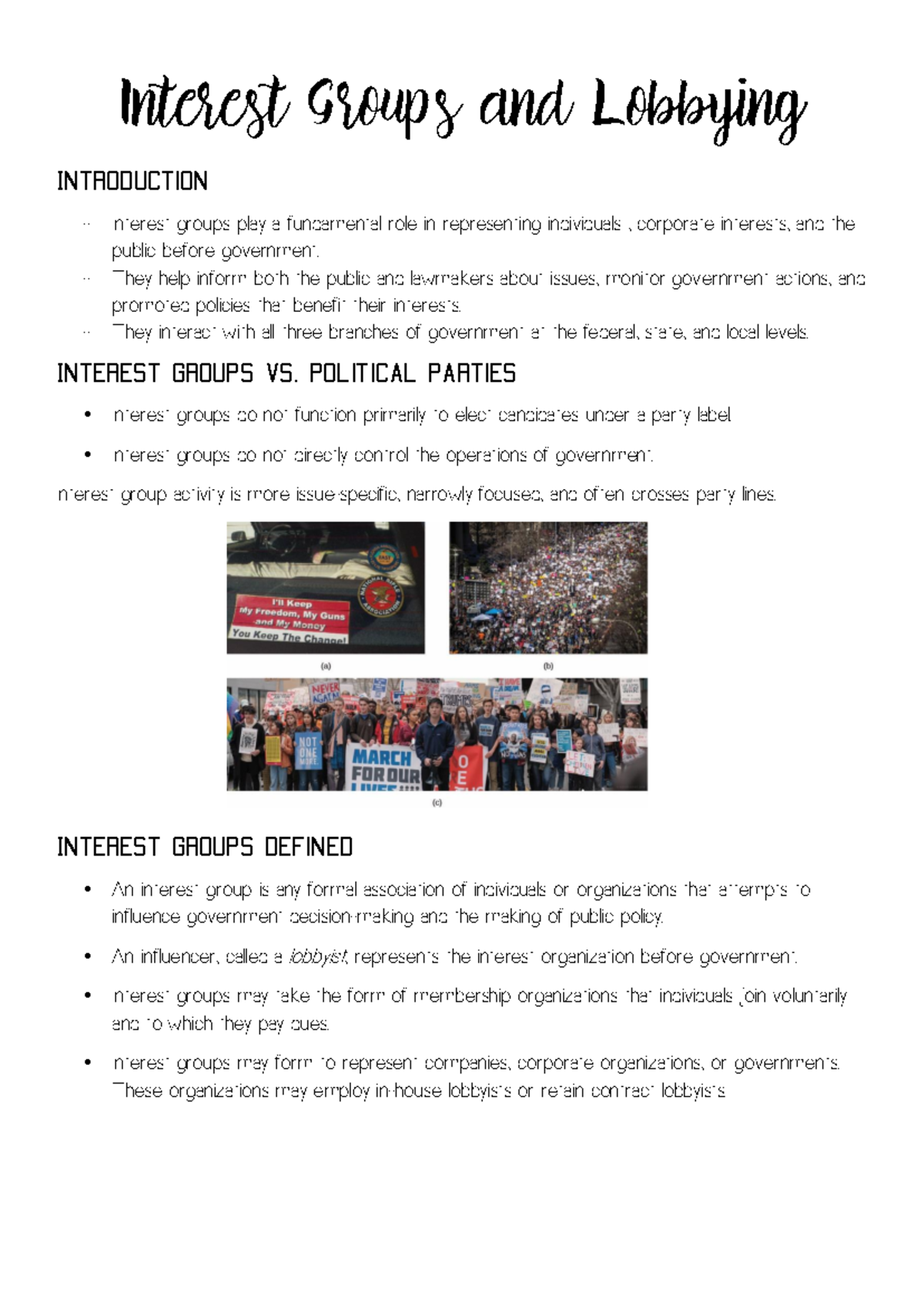 Chapter 10 Interest Groups and Lobbying - Introduction Interest groups play a fundamental role ...