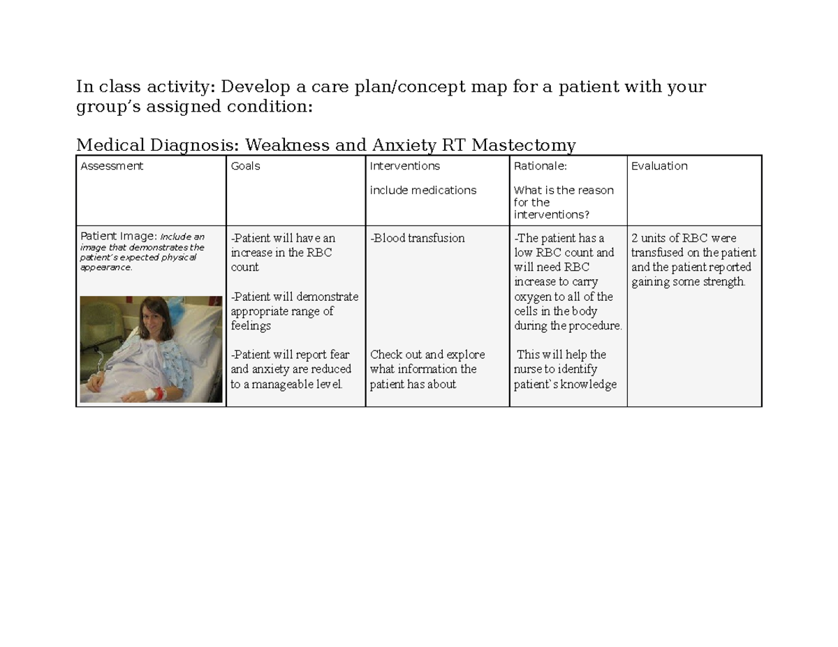 CARE PLAN FOR LAB 14 Leslie edited - In class activity: Develop a care ...