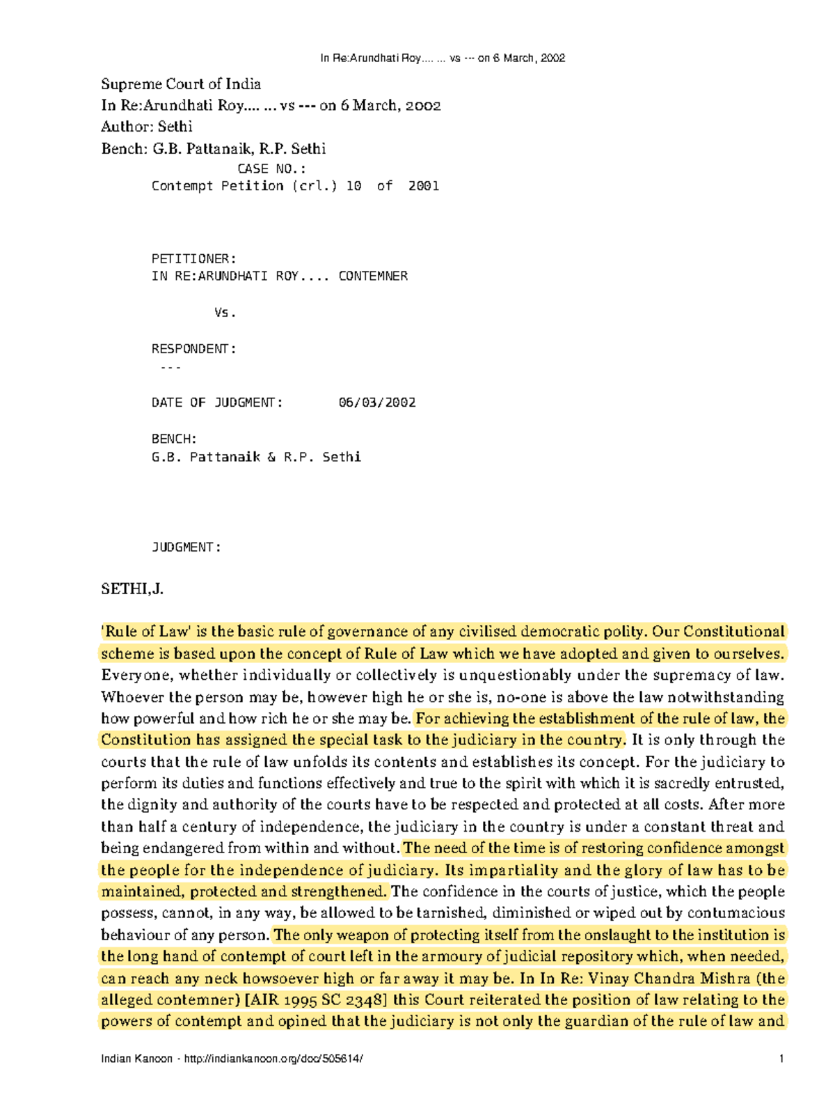 In Re Arundhati Roy vs on 6 March 2002 - Supreme Court of India In Re ...
