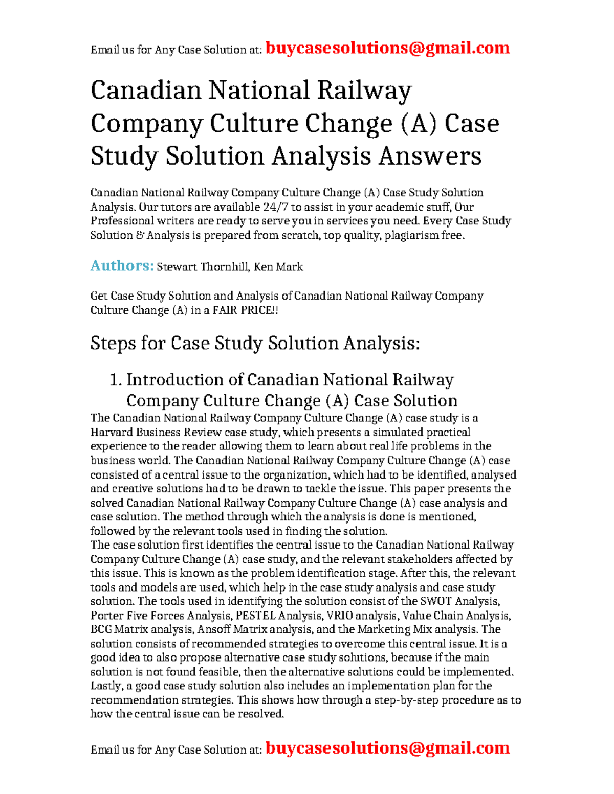 Case Solution Canadian National Railway Company Culture Change (A ...