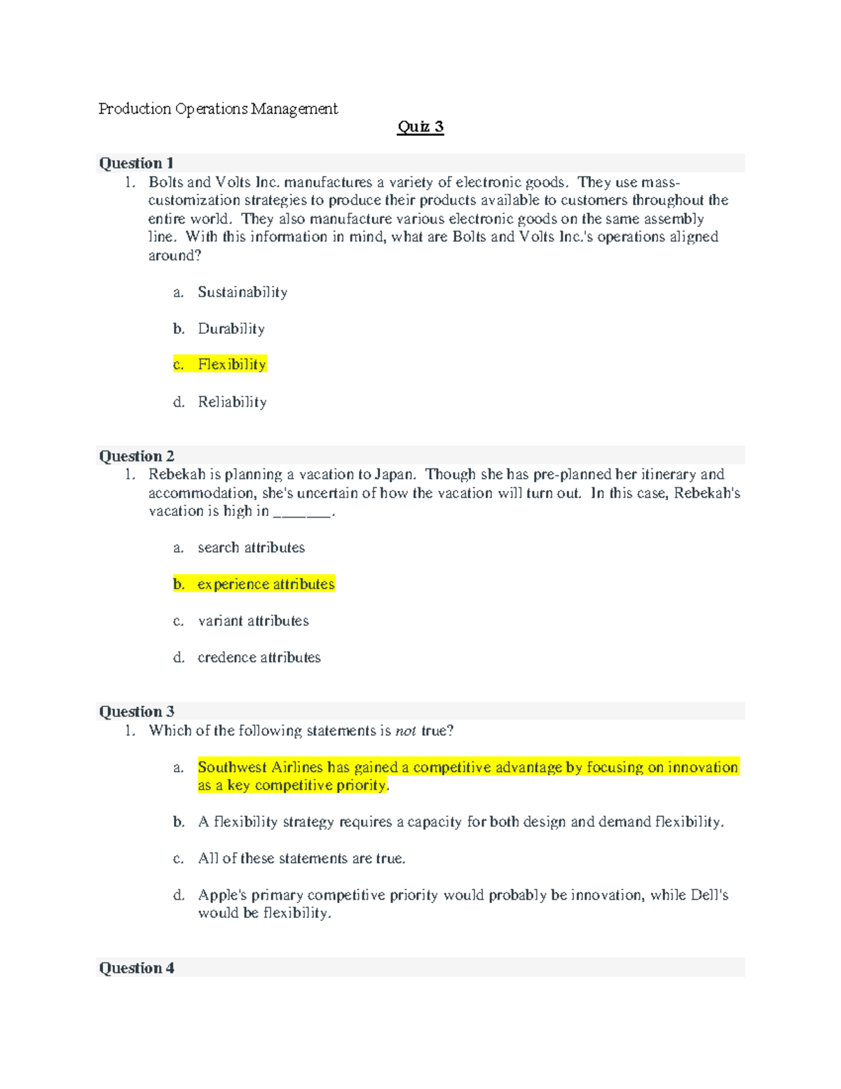 Production Management Quiz 3 - Production Operations Management Quiz 3 ...