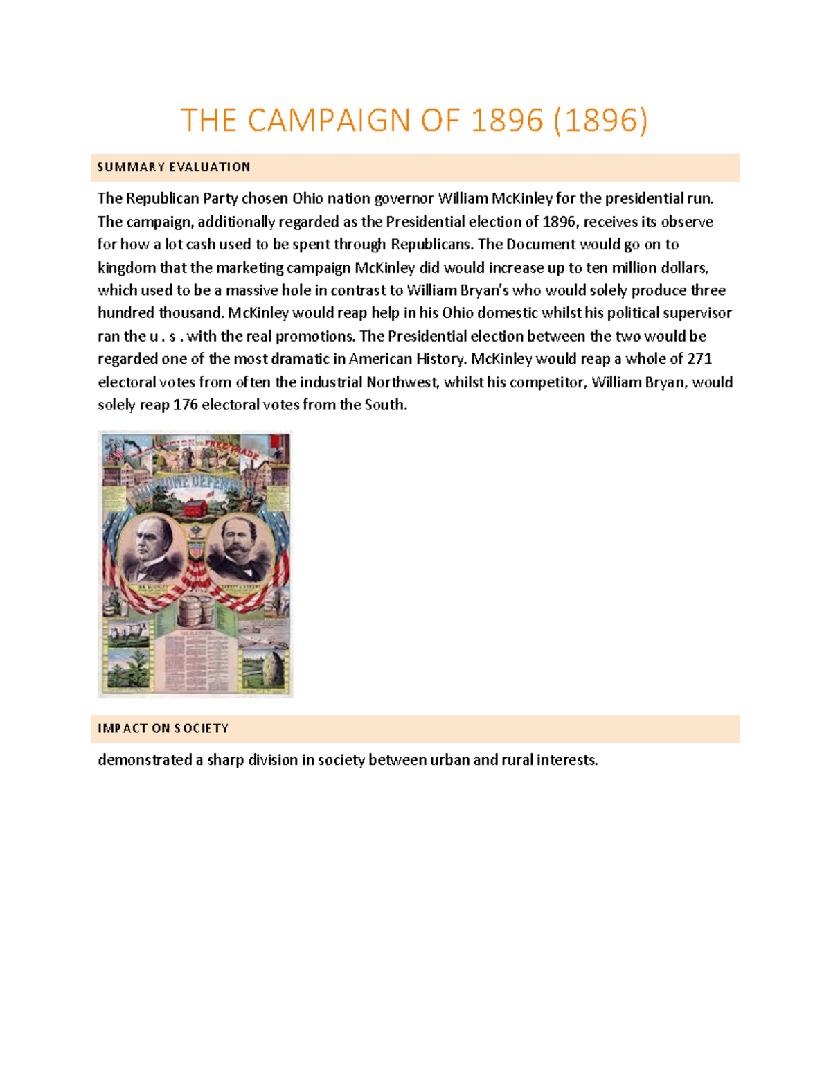 THE Campaign OF 1896 - This is a summary evaluation of the event of the ...