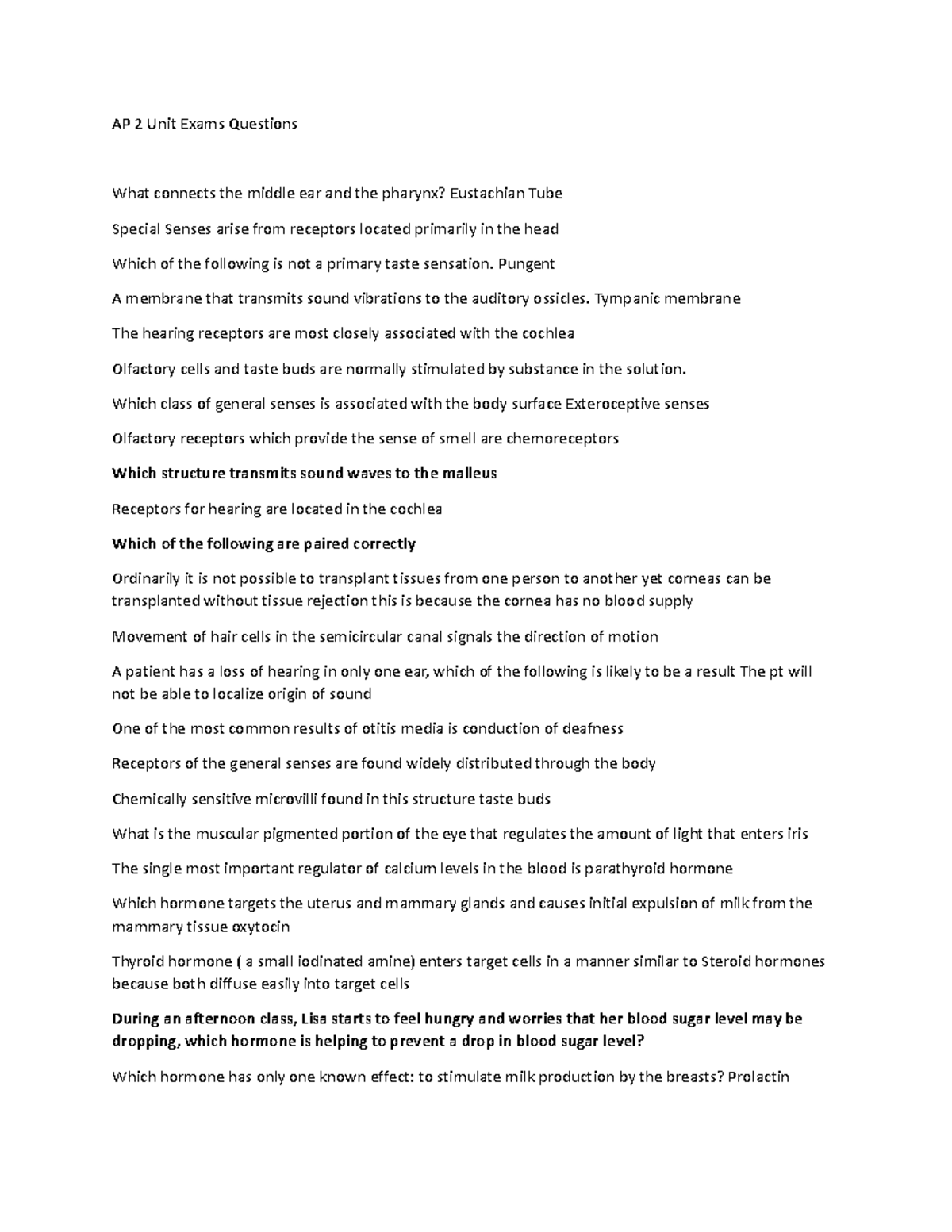 AP 2 unit exam questions and answers - AP 2 Unit Exams Questions What ...