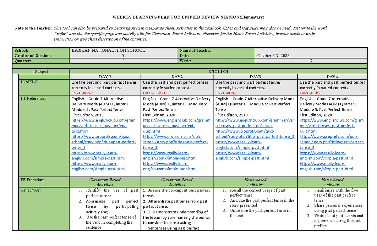 WLP WK 7 - lecture notes - WEEKLY LEARNING PLAN FOR UNIFIED REVIEW ...