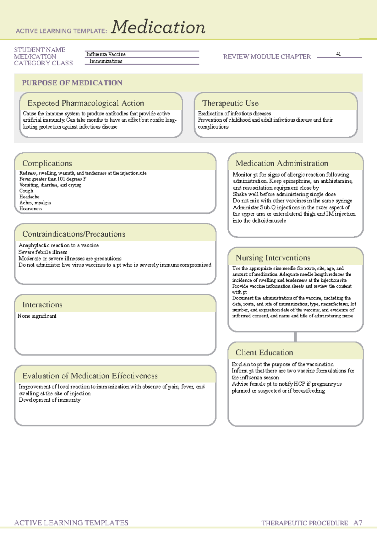 Influenza Vaccine - ATI Templates - NURS 353 - STUDENT ...
