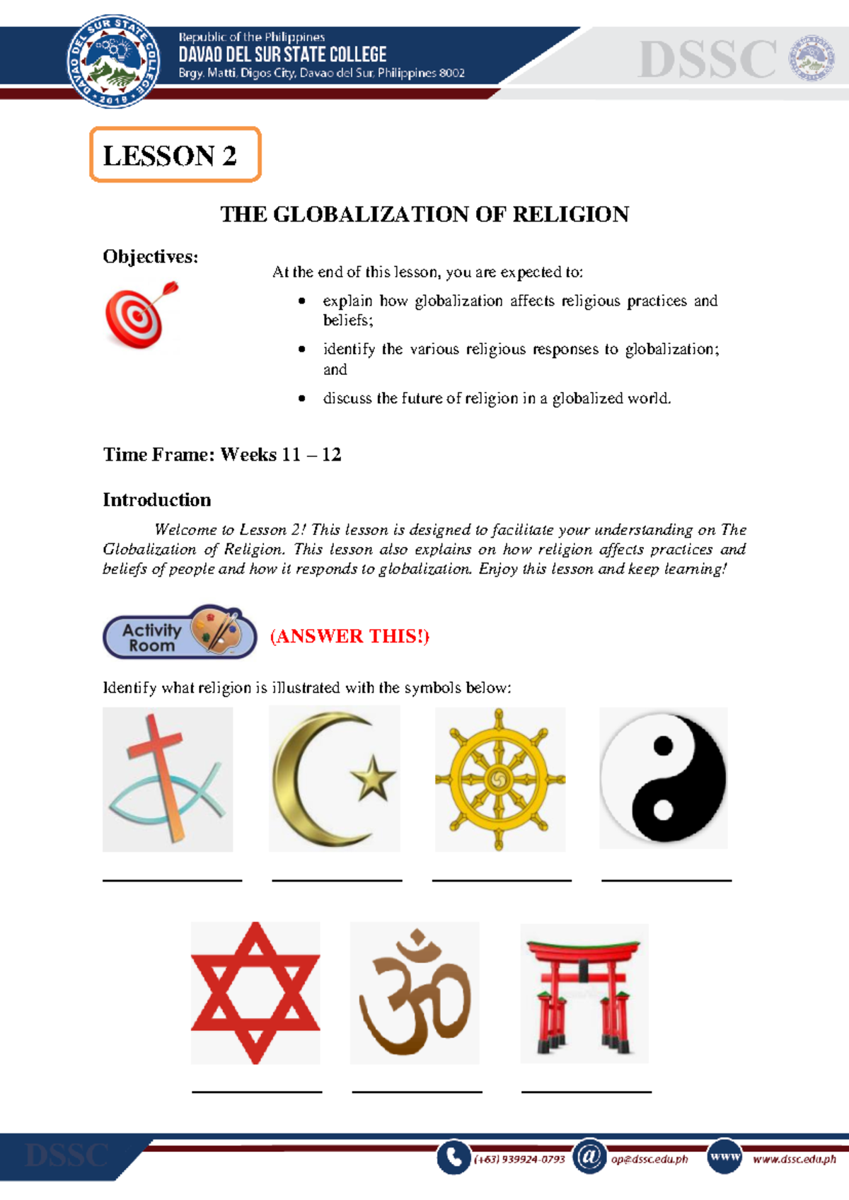 Module 3 Lesson 2 The Globalization of Religion 1 - LESSON 2 THE ...